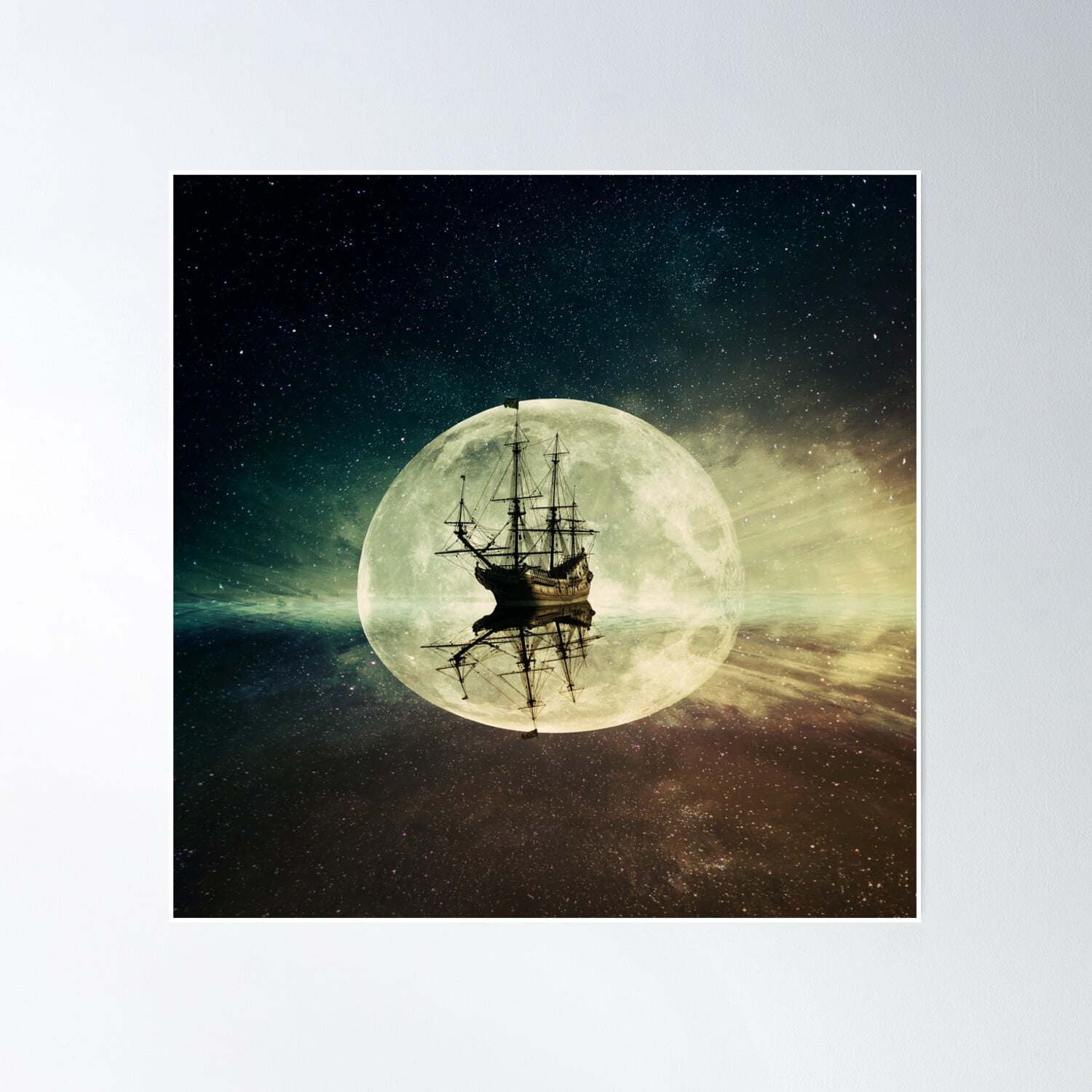 Full Moon Ghost Ship Poster Wall Art, Modern Wall Decor, 30x30 UNFRAMED ...