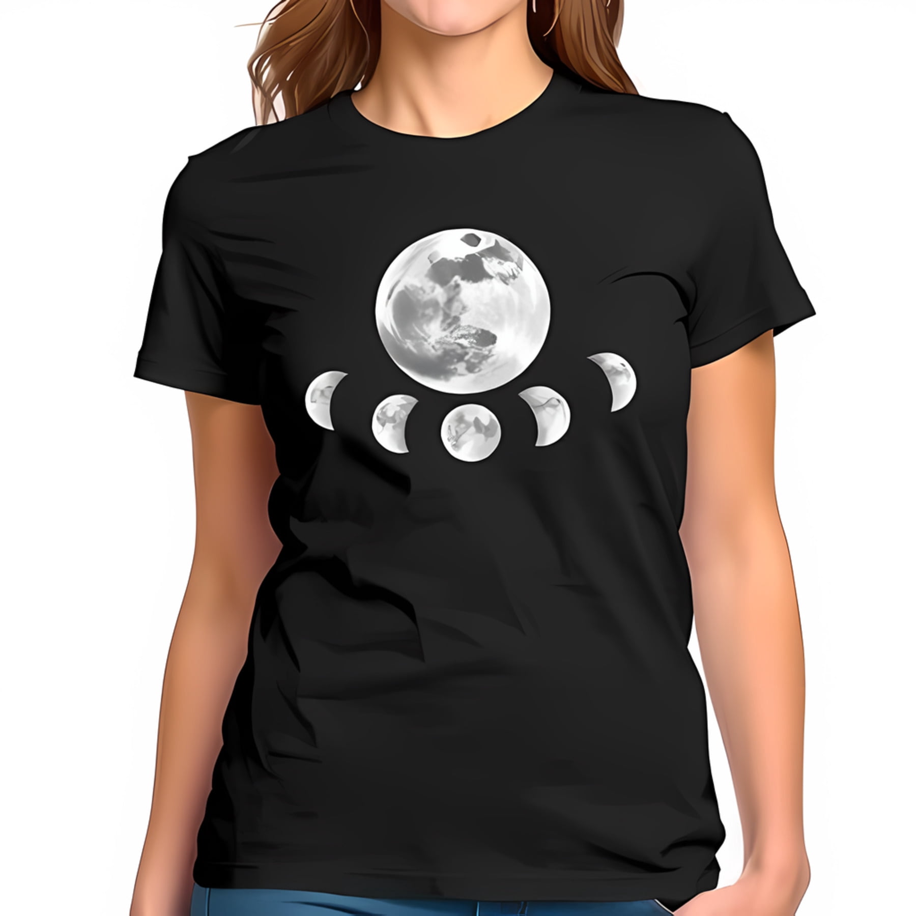 Full Moon Graphic Cotton Short Sleeve T-Shirt with Phases Design ...