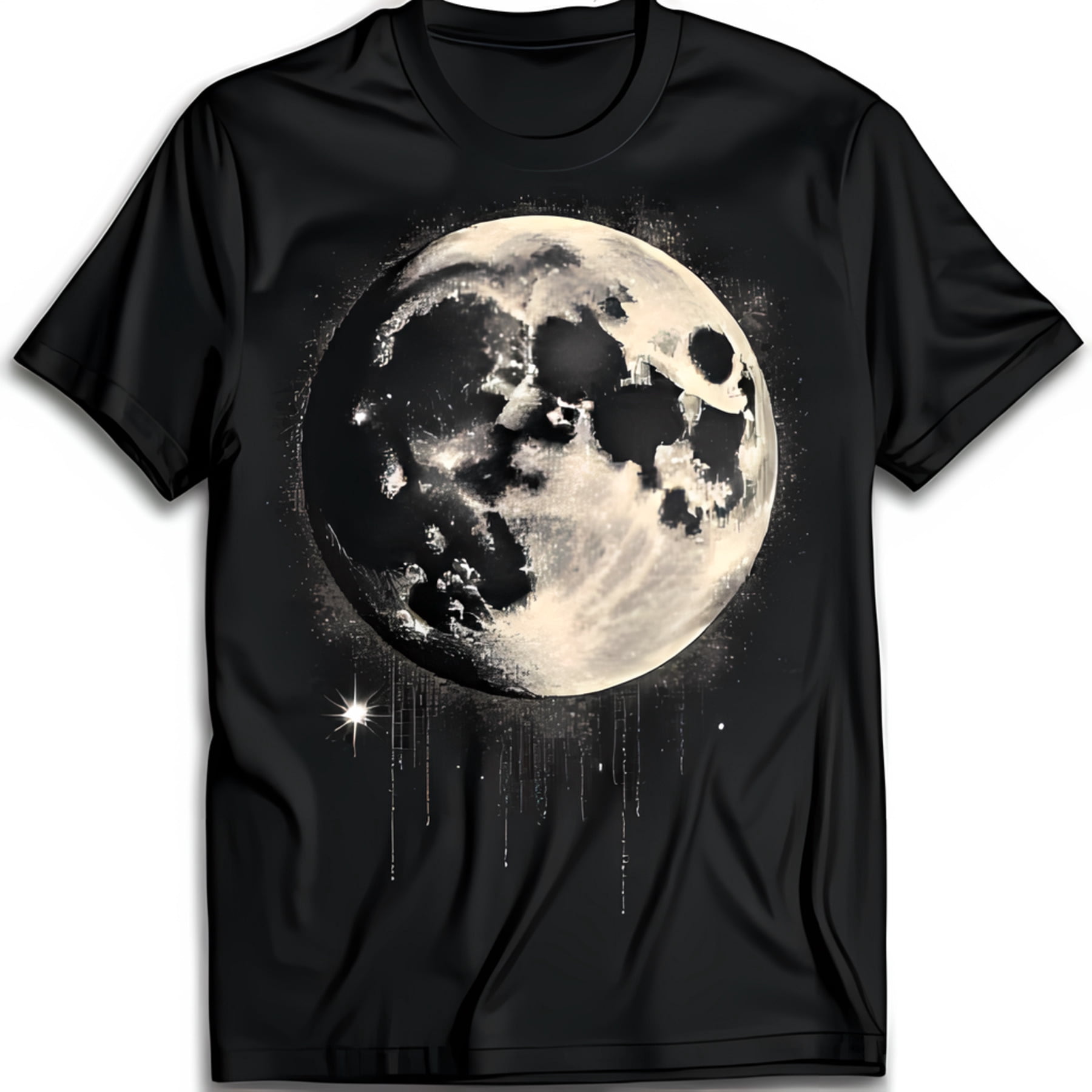 Full Moon Graphic T-Shirt Intricate Design on Black Background ...