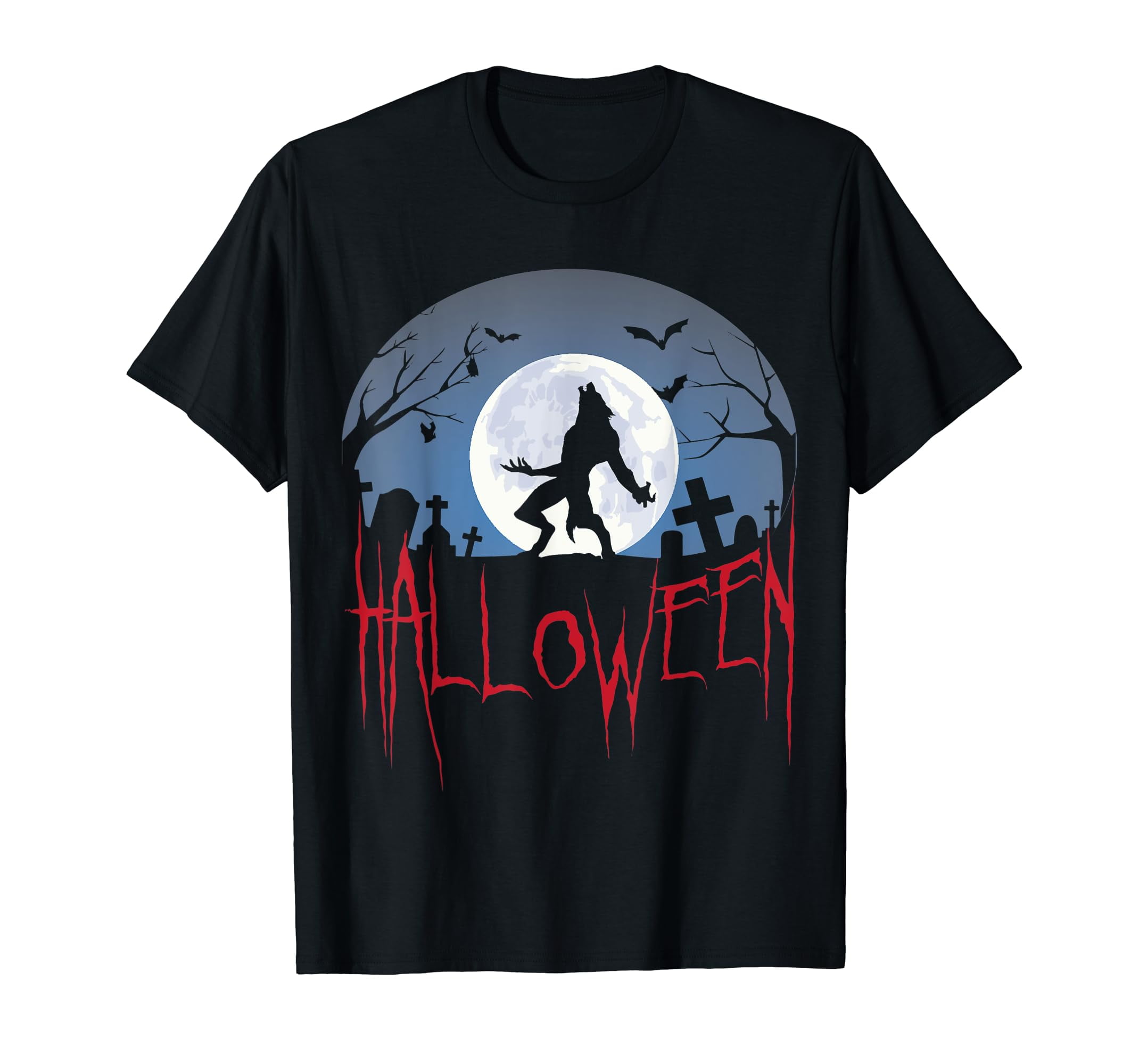 Full Moon Howling WereWolf Horror Halloween Black T-Shirt Casual Cotton ...
