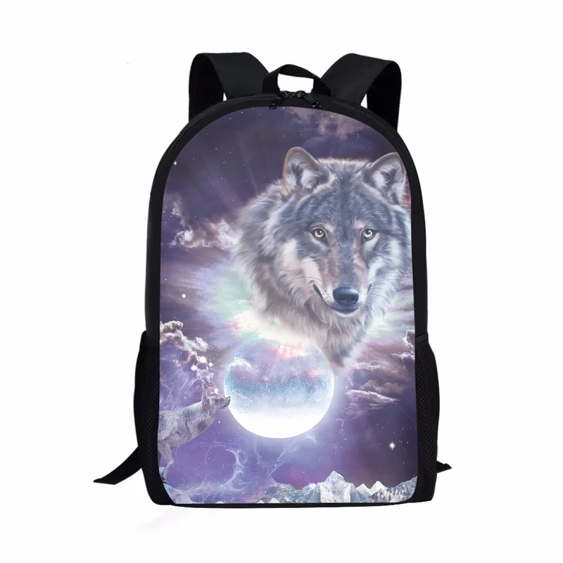 Full Moon Howling Wolf Print Backpack Student School Bags for Teenager ...