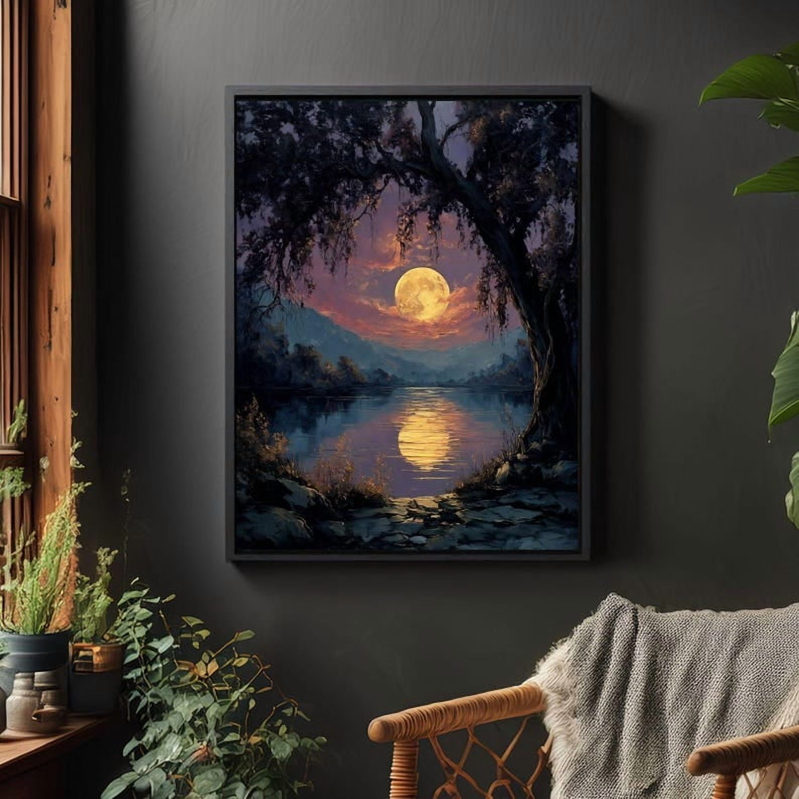 Full Moon Lake Canvas Print: Dreamy Forest Night Landscape Art 12X18 ...