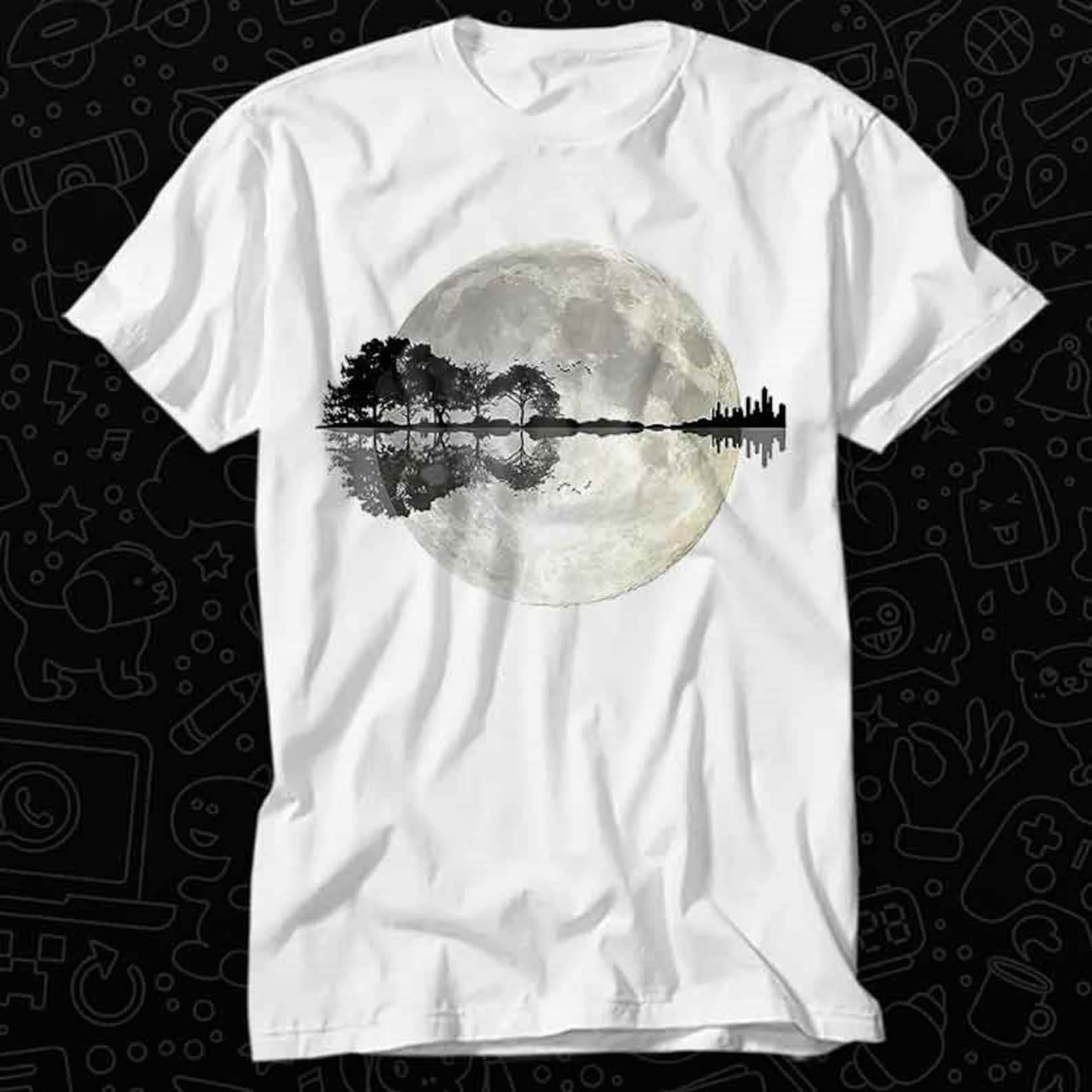 Full Moon Landscape Reflection Tee, Night Nature Skyline Graphic, Outdoor Lover Aesthetic Shirt ...