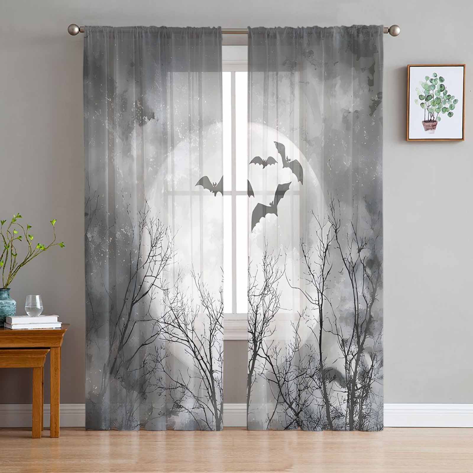Full Moon Night Sheer Curtains 84 Inches Long 2 Panels Set, Window ...