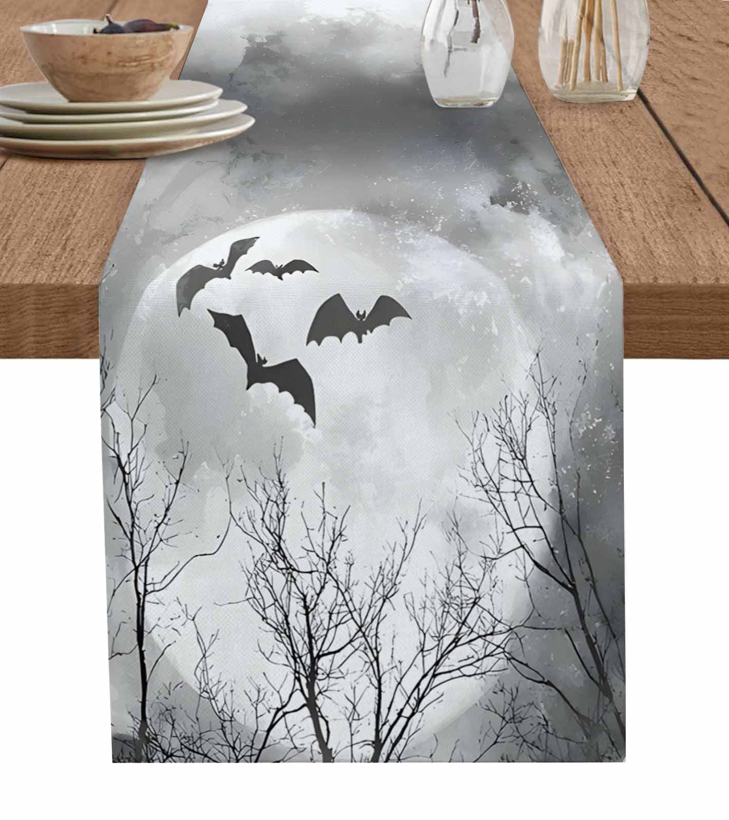 Full Moon Night Table Runner 72 Inches, Halloween Scene Horror Bat ...