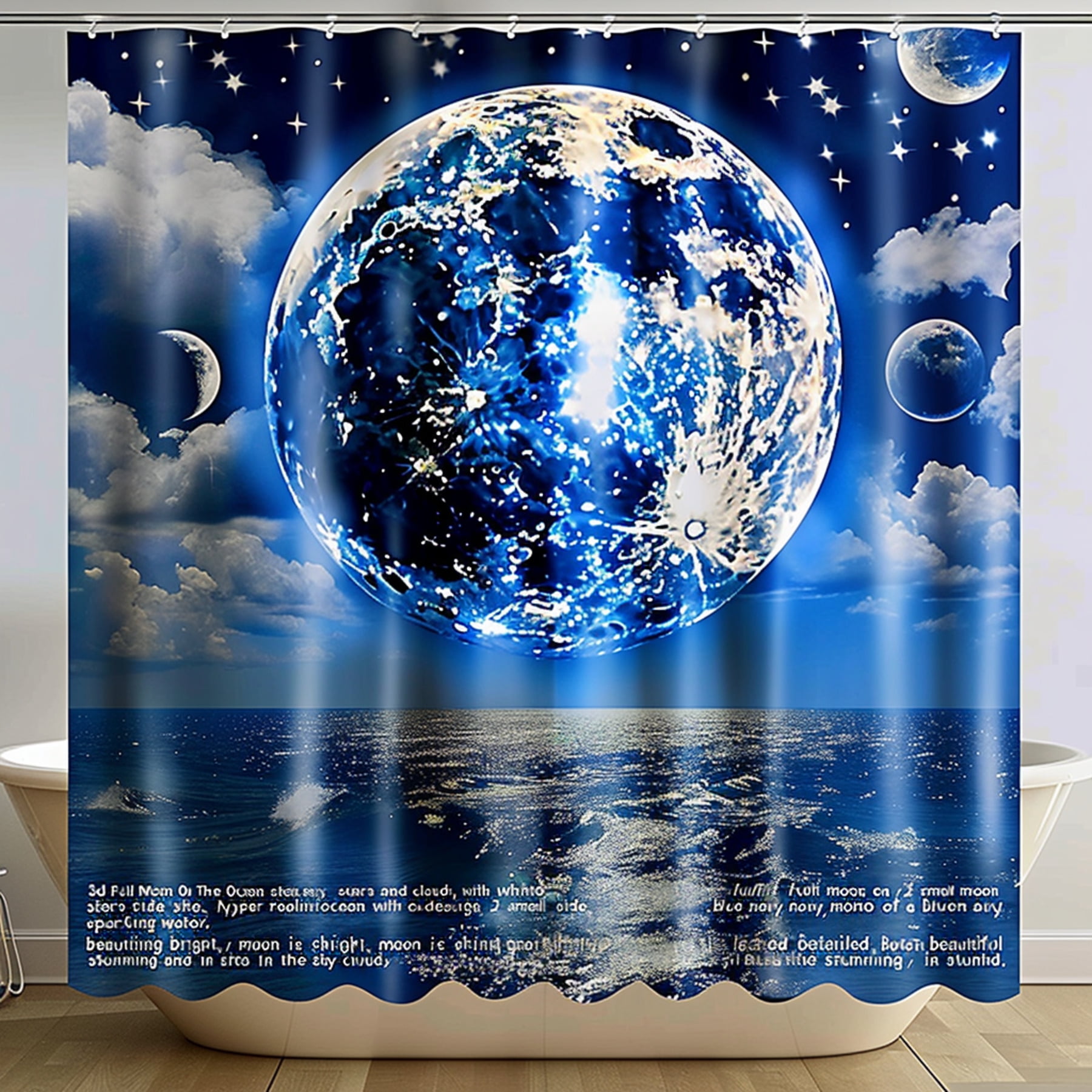 Full Moon Ocean Shower Curtain Hyper Realistic Design Stunning Moon ...