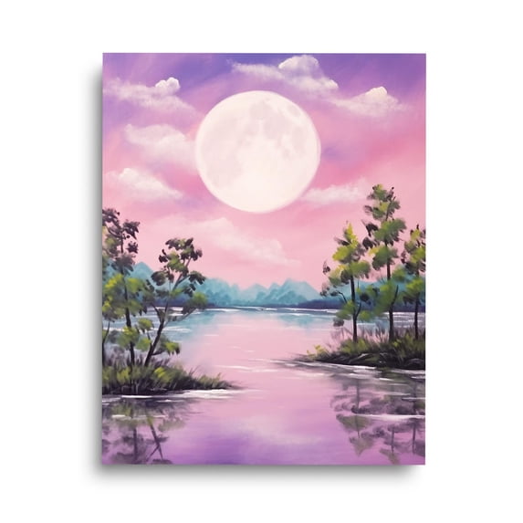 Full Moon Pink Sky Landscape Art Celestial Lunar Night Decor Spiritual ...