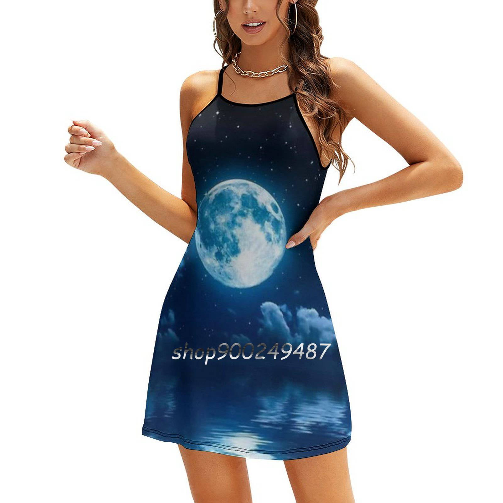 Full Moon Reflection Square Neck Dress New Plus Size Elegant Women ...