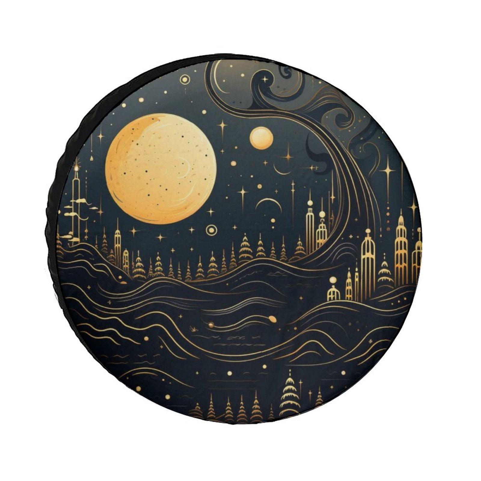Full Moon Round Camper Spare Tire Cover Gold Moon Stars Wheel ...