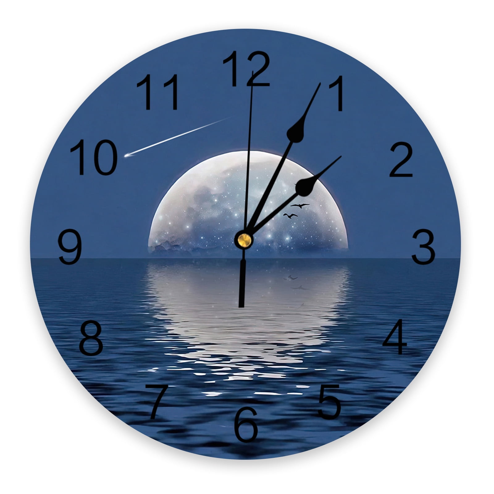 Full Moon Sea Meteor Seabird Printed Wall Clock Modern Silent Clock ...