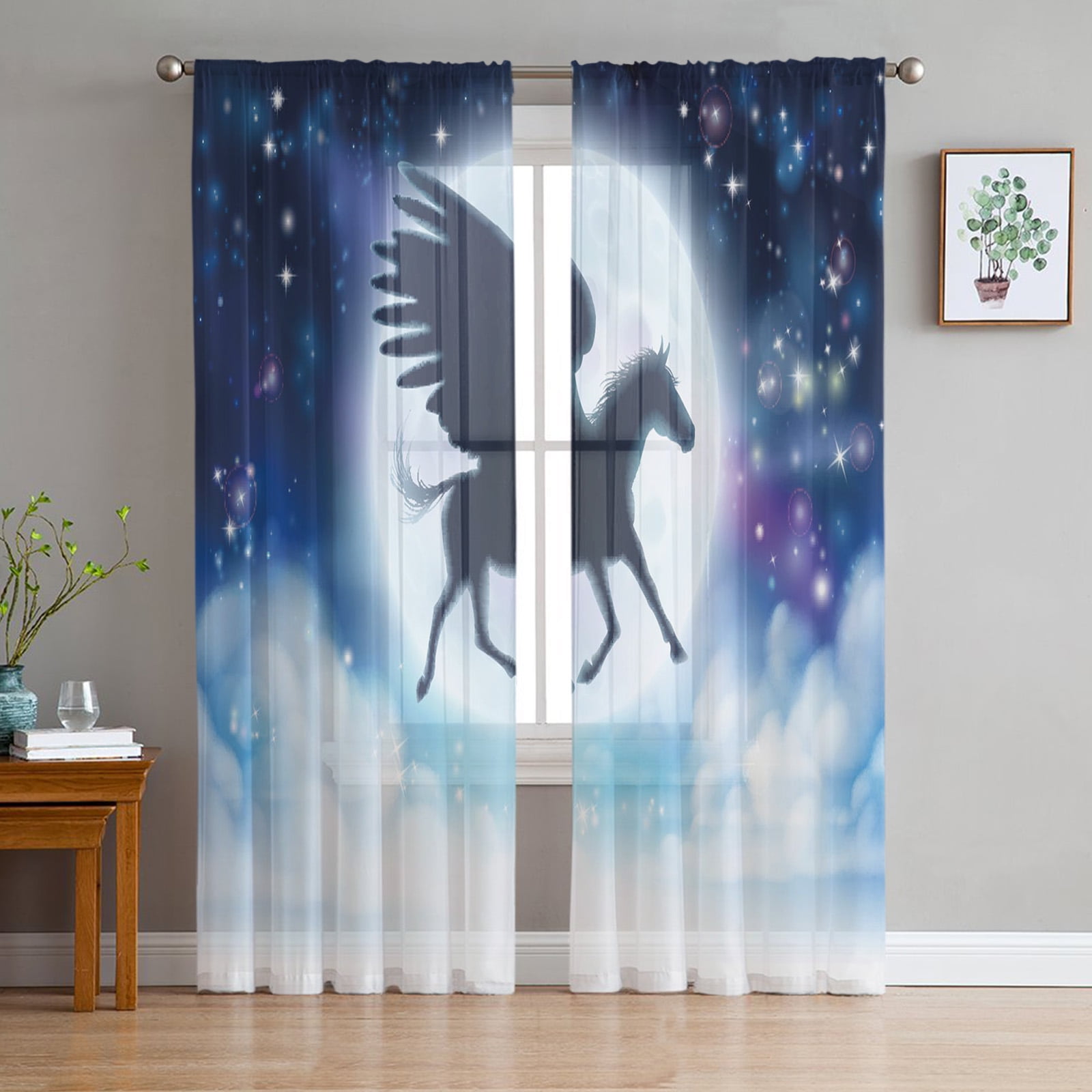 Full Moon Sea Reflection Sheer Voile Curtain for Living Room Bedroom ...