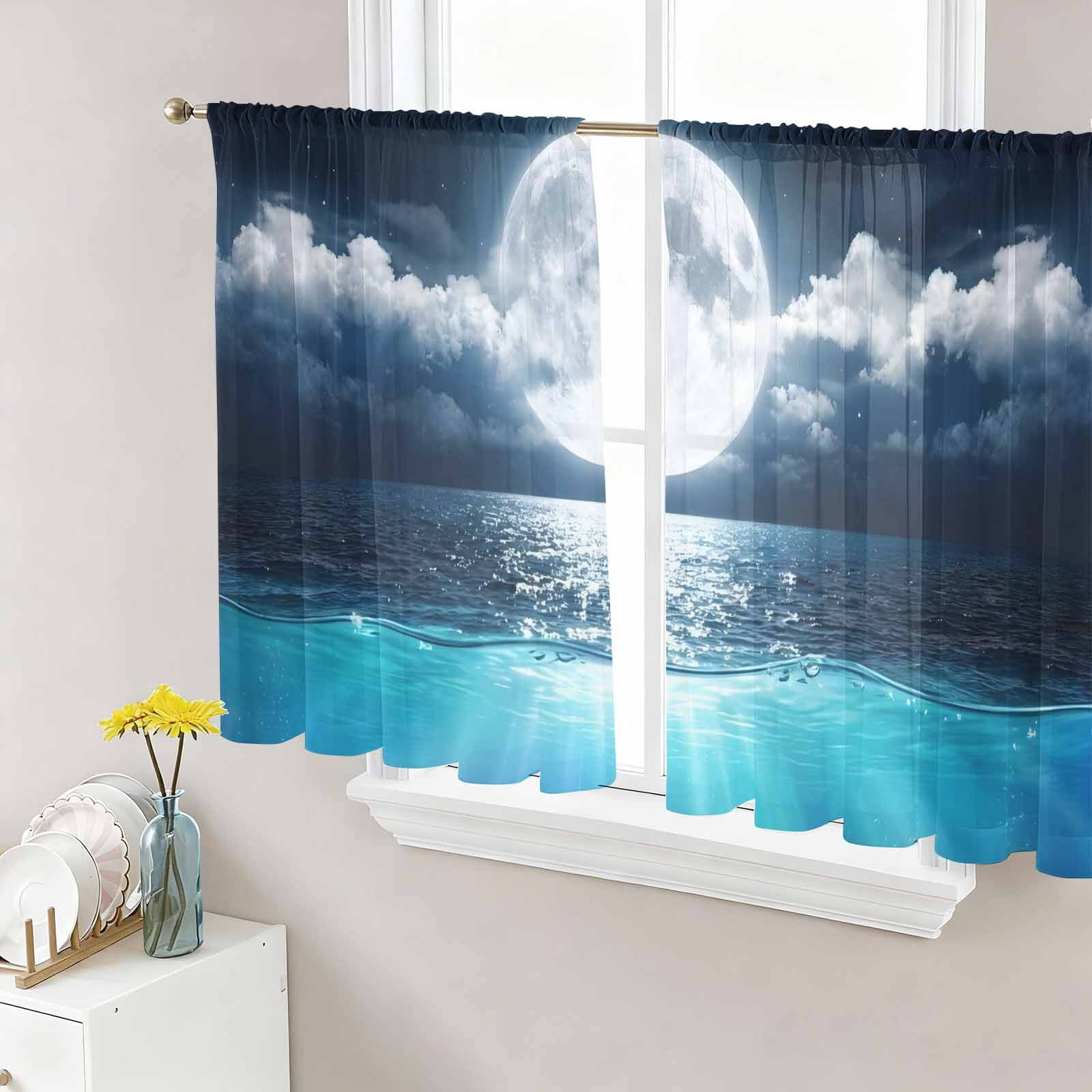 Full Moon Sheer Curtains for Living Room Bedroom Night Natural Scenery ...