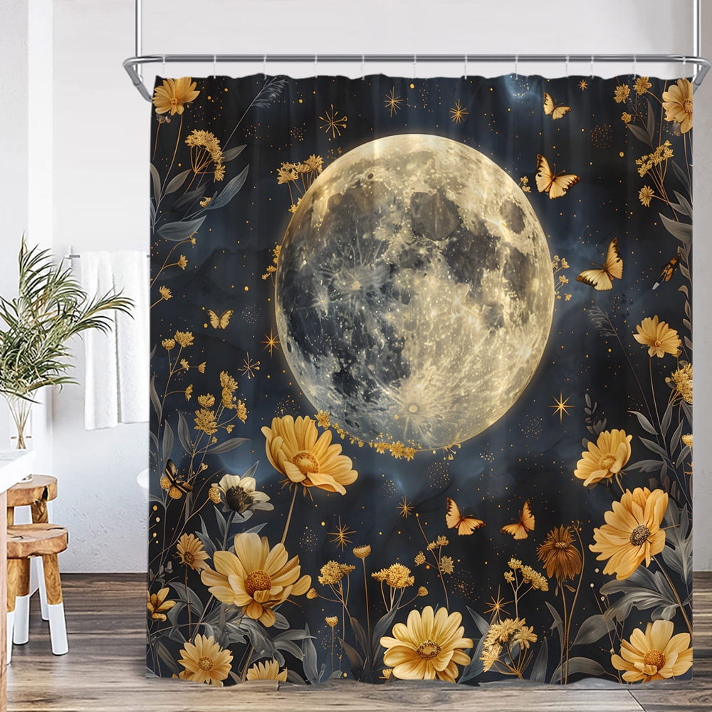 Full Moon Shower Curtain Crescent Pink Roses Plant Herb Butterfly ...