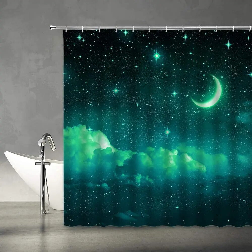 Full Moon Shower Curtain Flower Cherry Blossom Ocean Planet Star Sky ...
