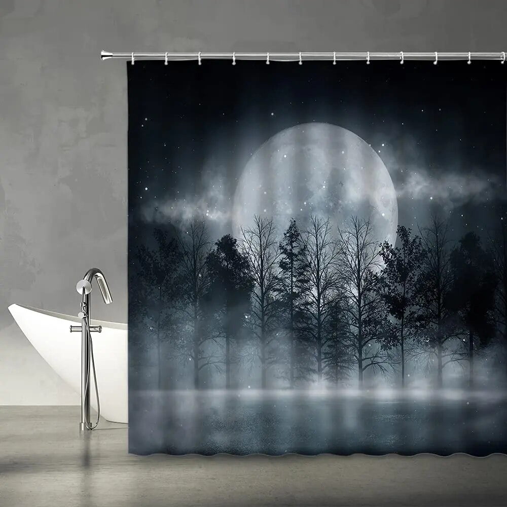 Full Moon Shower Curtain Flower Cherry Blossom Ocean Planet Star Sky ...