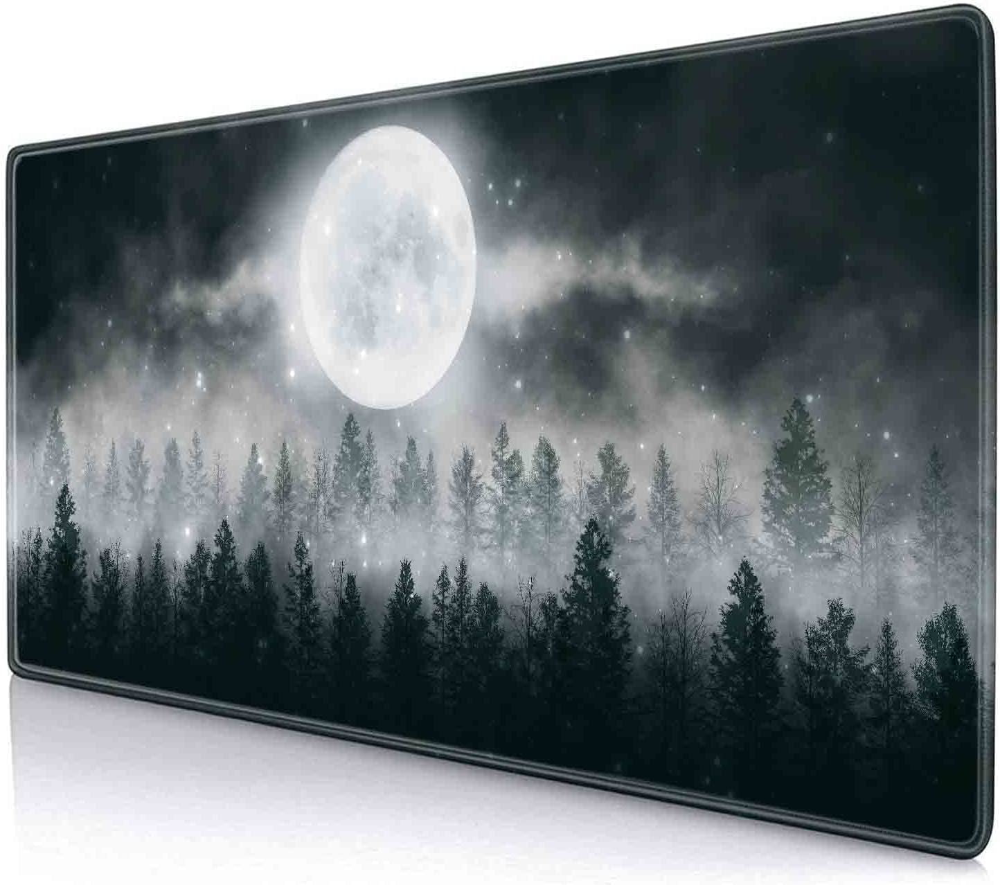 Full Moon Snow Fog Mouse Pad, Dark Misty forestr Large Mouse Pads, Anti ...
