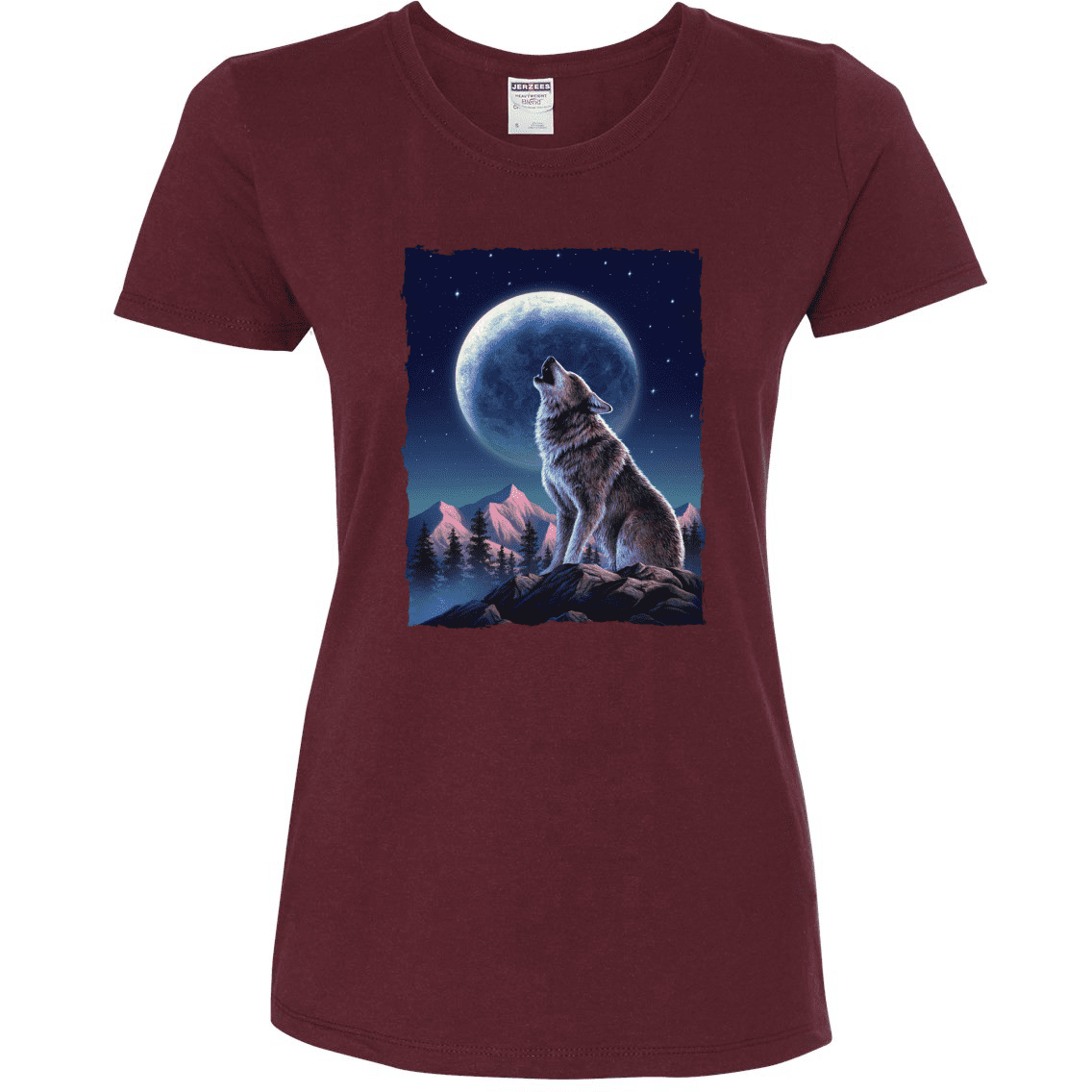 Full Moon Snow Wolf Howling Animal Lover Womens Graphic T-Shirt ...
