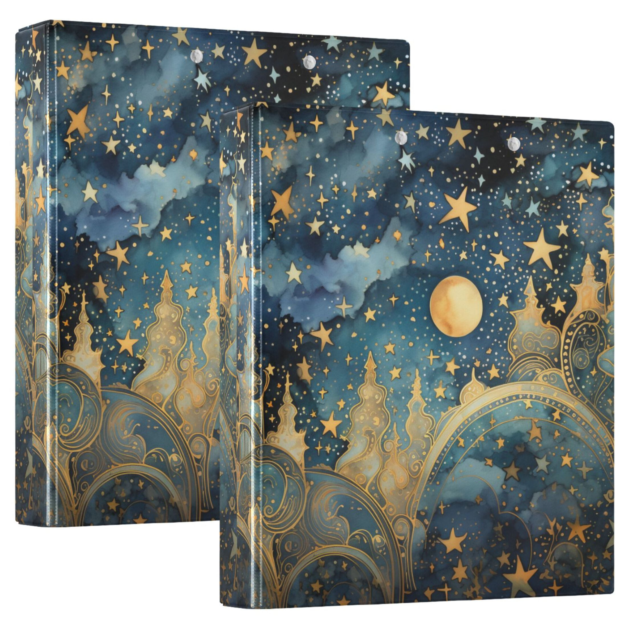 Full Moon Star Cloud Hardcover 3 Ring Binder 1.5” Round Rings Binder Organizer Letter Size Paper ...