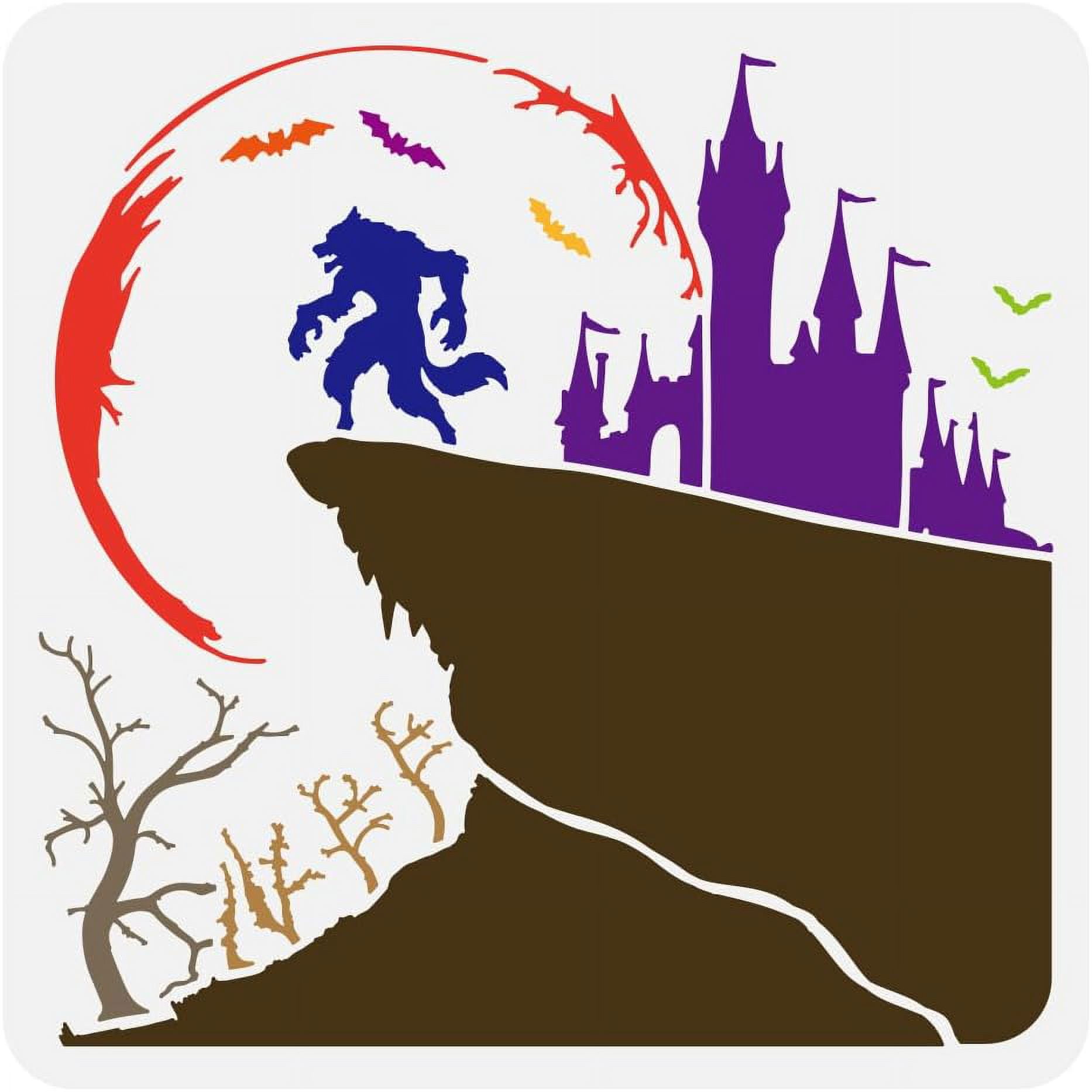 Full Moon Werewolf Painting Stencil 11.8x11.8 inch Plastic PET Cliff ...