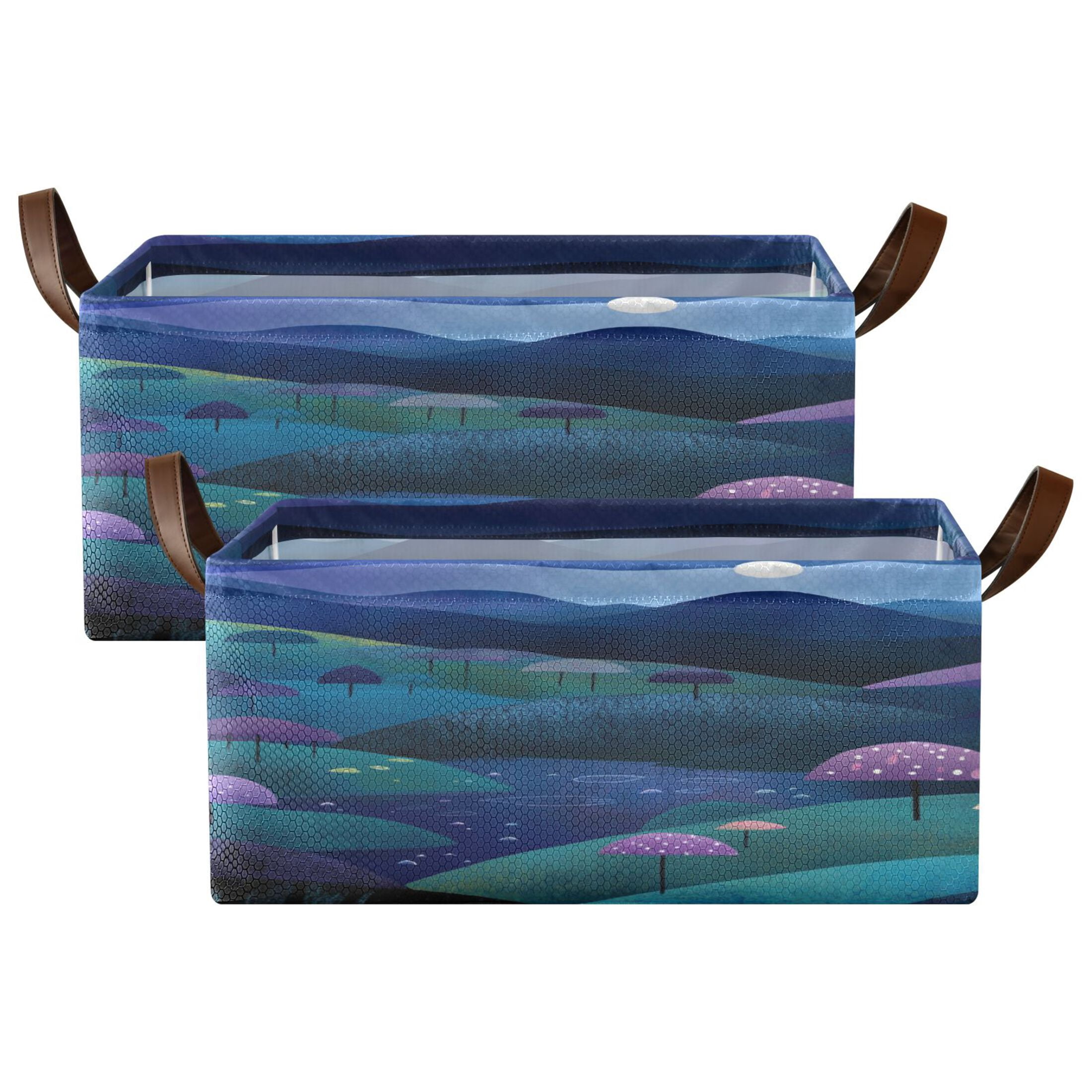 Full Moon over Mountains Shelf Baskets Set of 2 Foldable Metal Frame ...