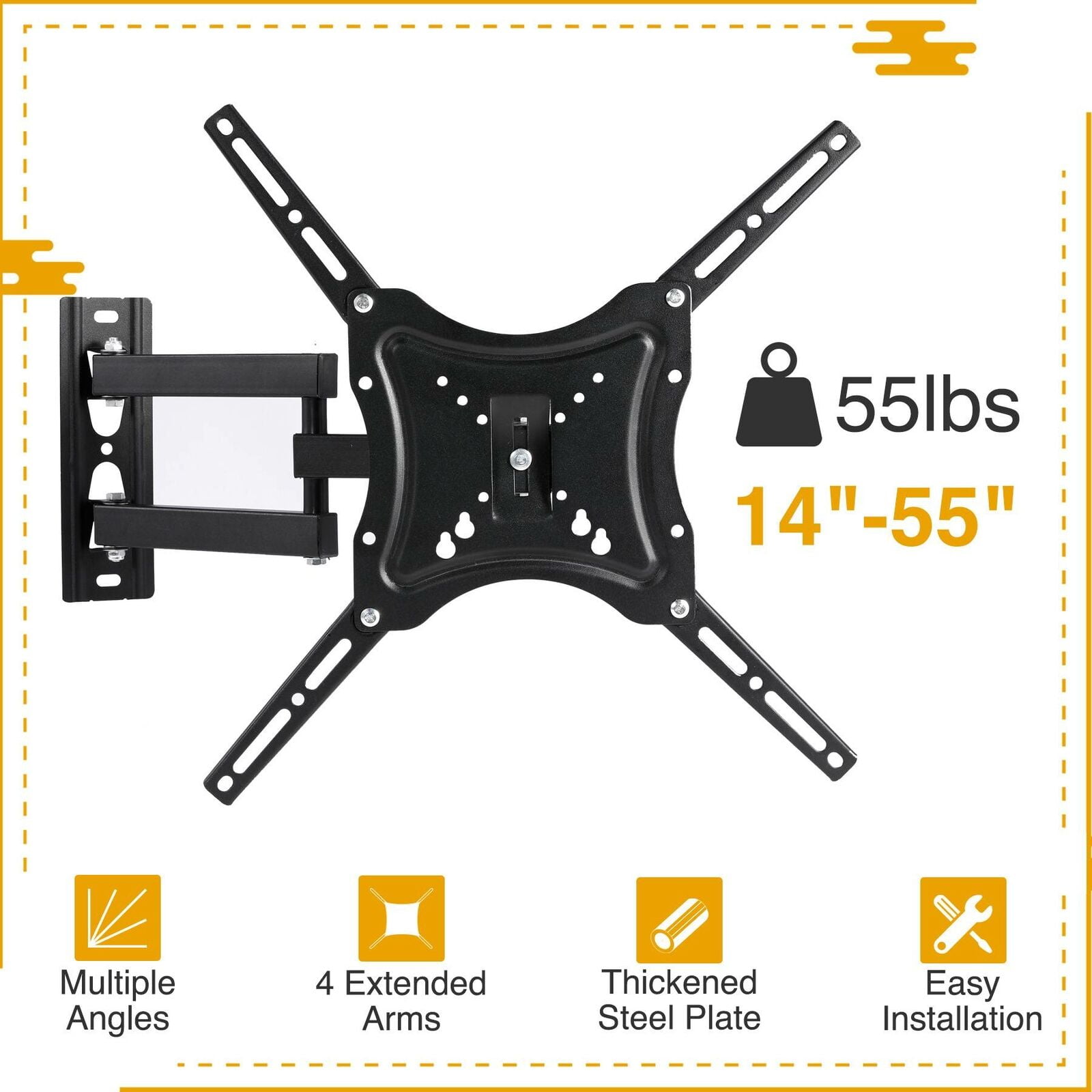 Full Motion TV Wall Mount | Articulating Computer Screen Bracket for 14 ...