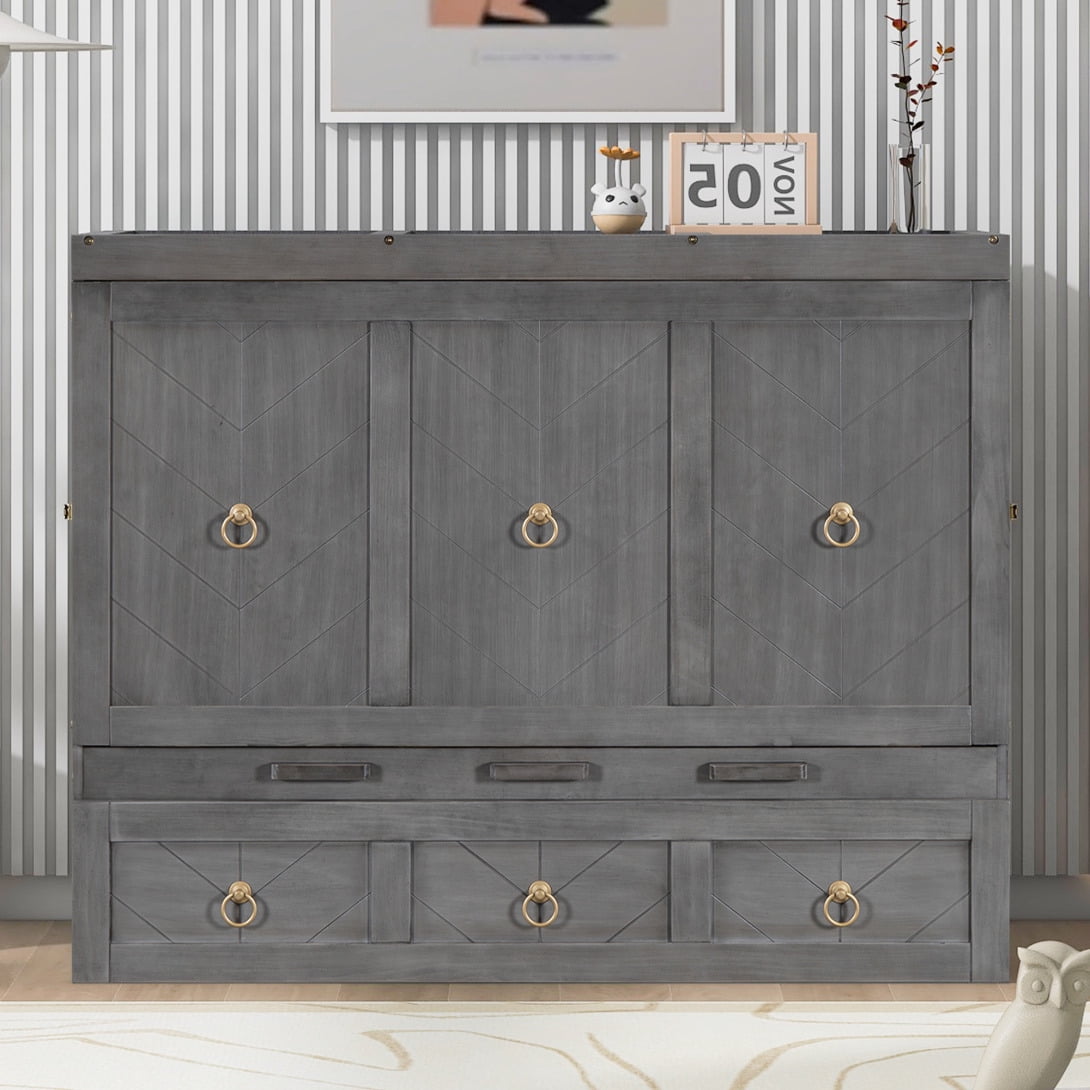 Full Murphy Bed with Storage Drawer, Folding Murphy Wall Bed with ...