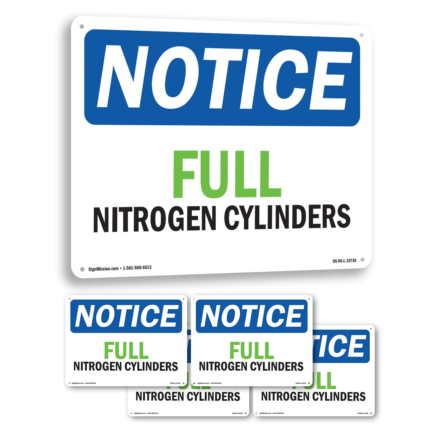 Full Nitrogen Cylinders OSHA Notice Rigid Plastic Sign 24 Inch x 18 ...