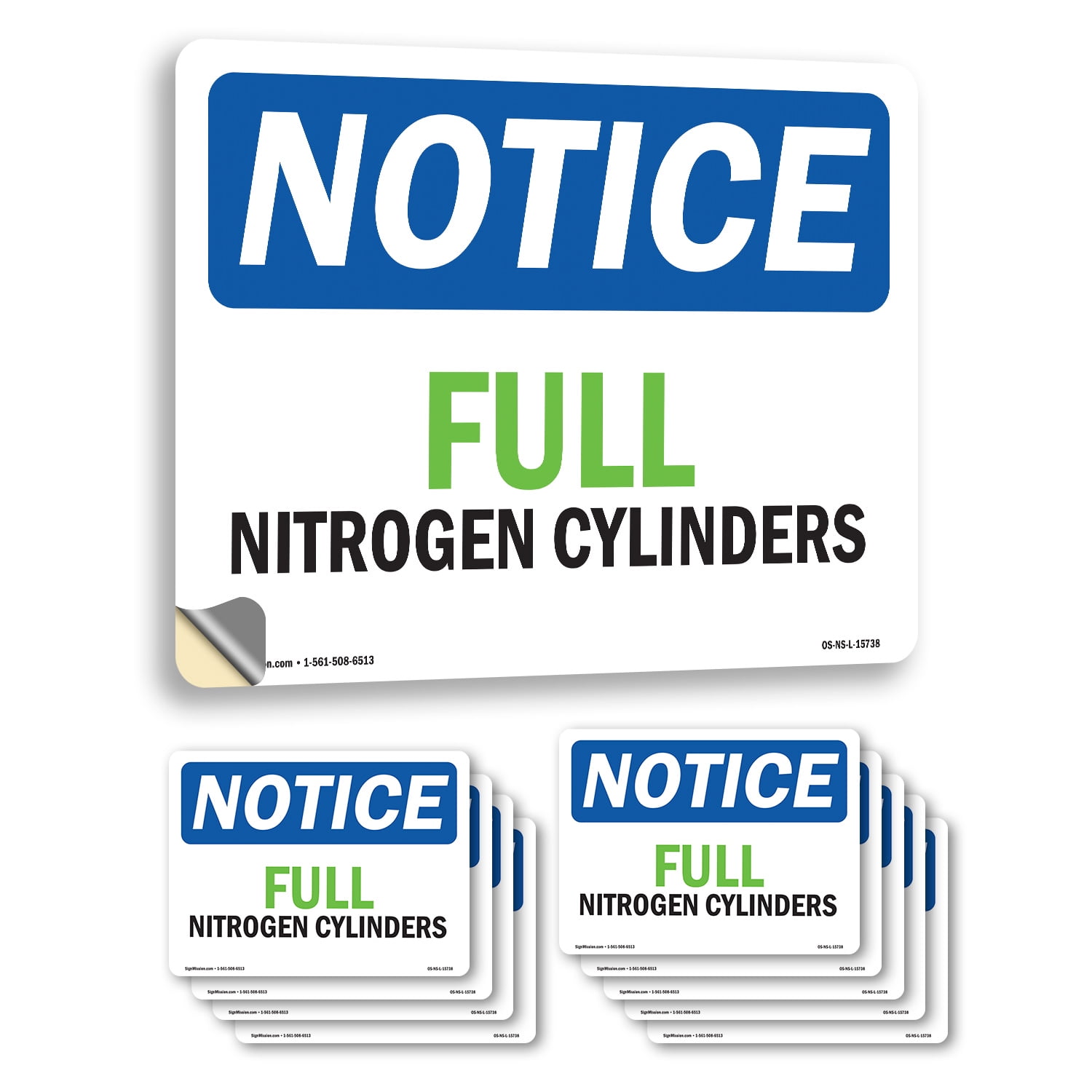 Full Nitrogen Cylinders OSHA Notice Vinyl Decal Label 10 Inch x 7 Inch ...
