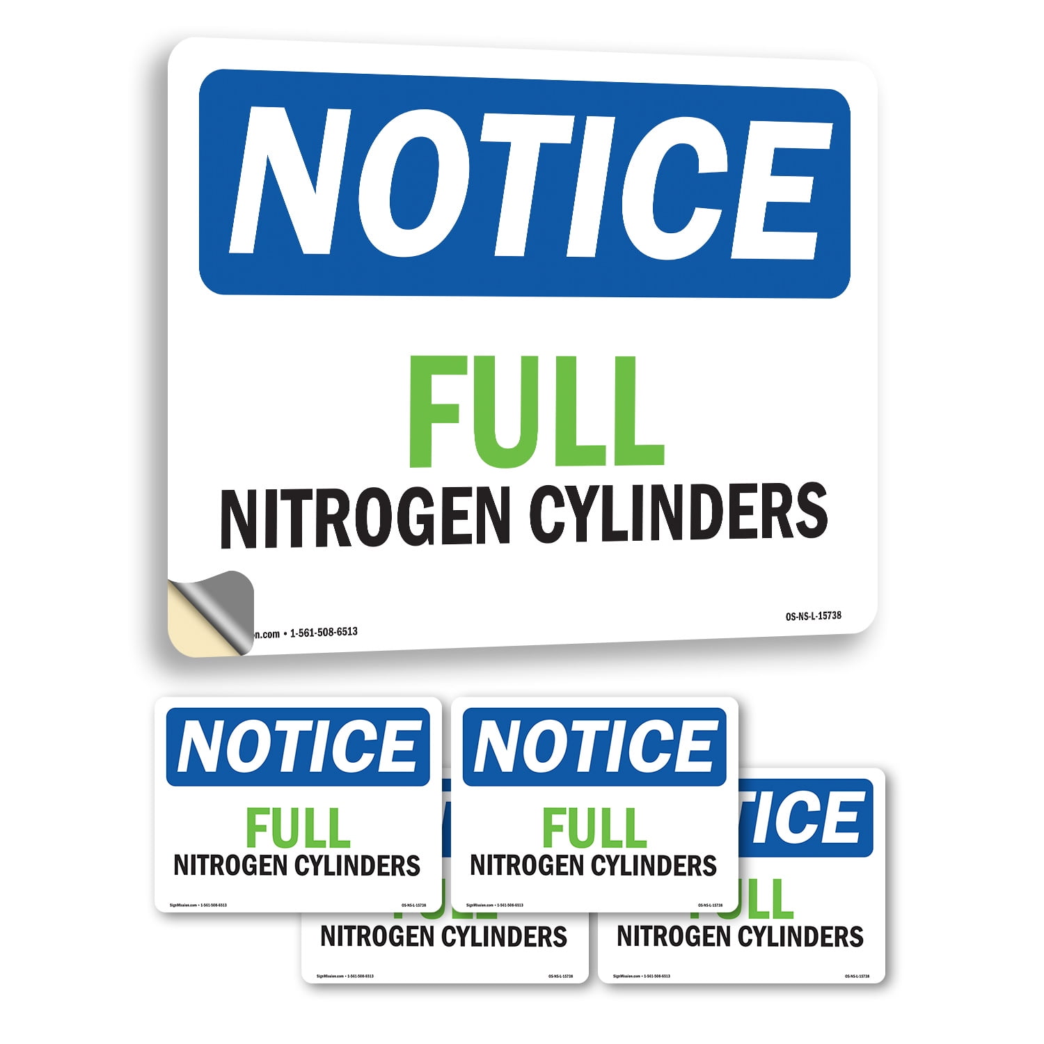 Full Nitrogen Cylinders OSHA Notice Vinyl Decal Label 14 Inch x 10 Inch ...