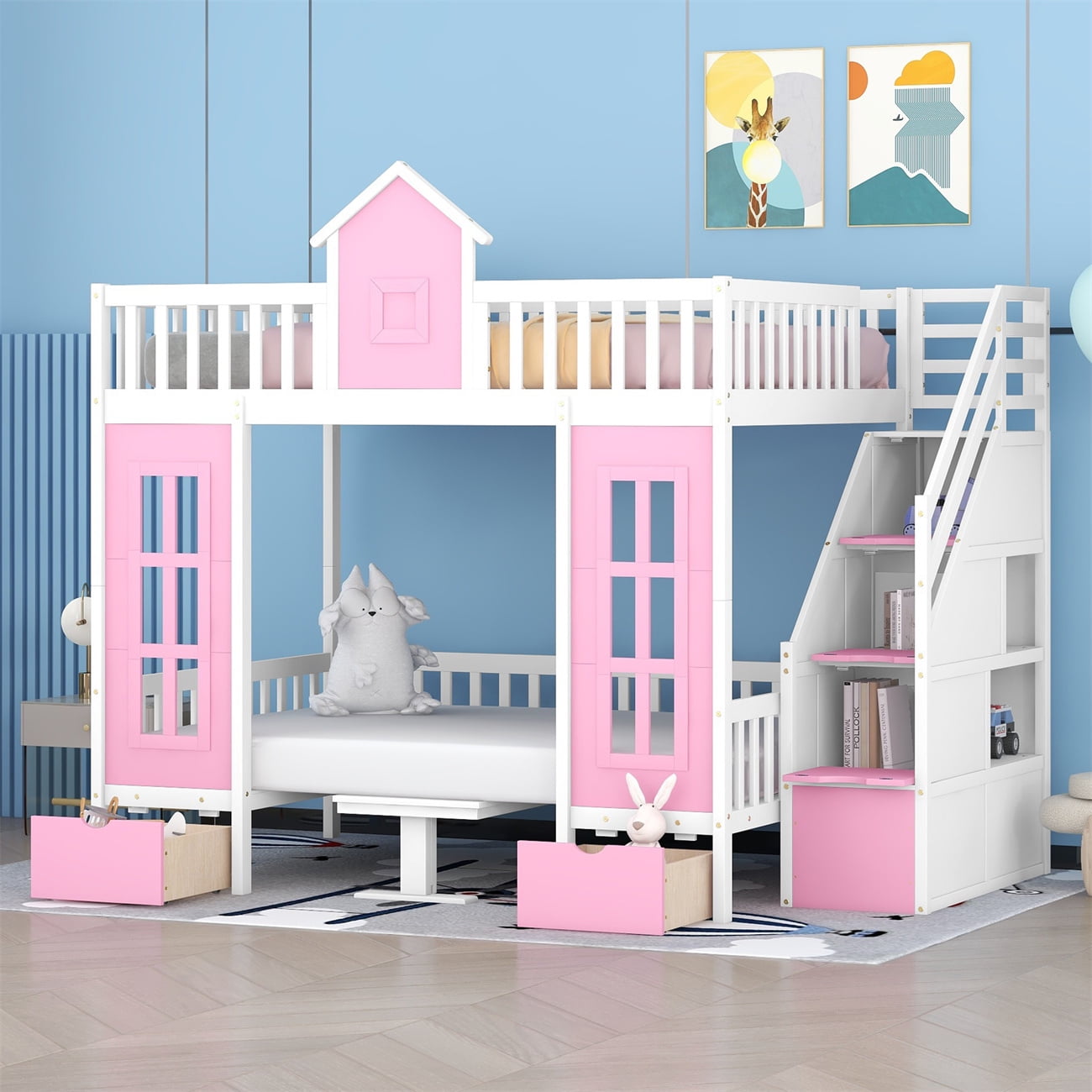Full Over Full Bunk Bed with Changeable Table, Separable Bunk Bed Turn ...