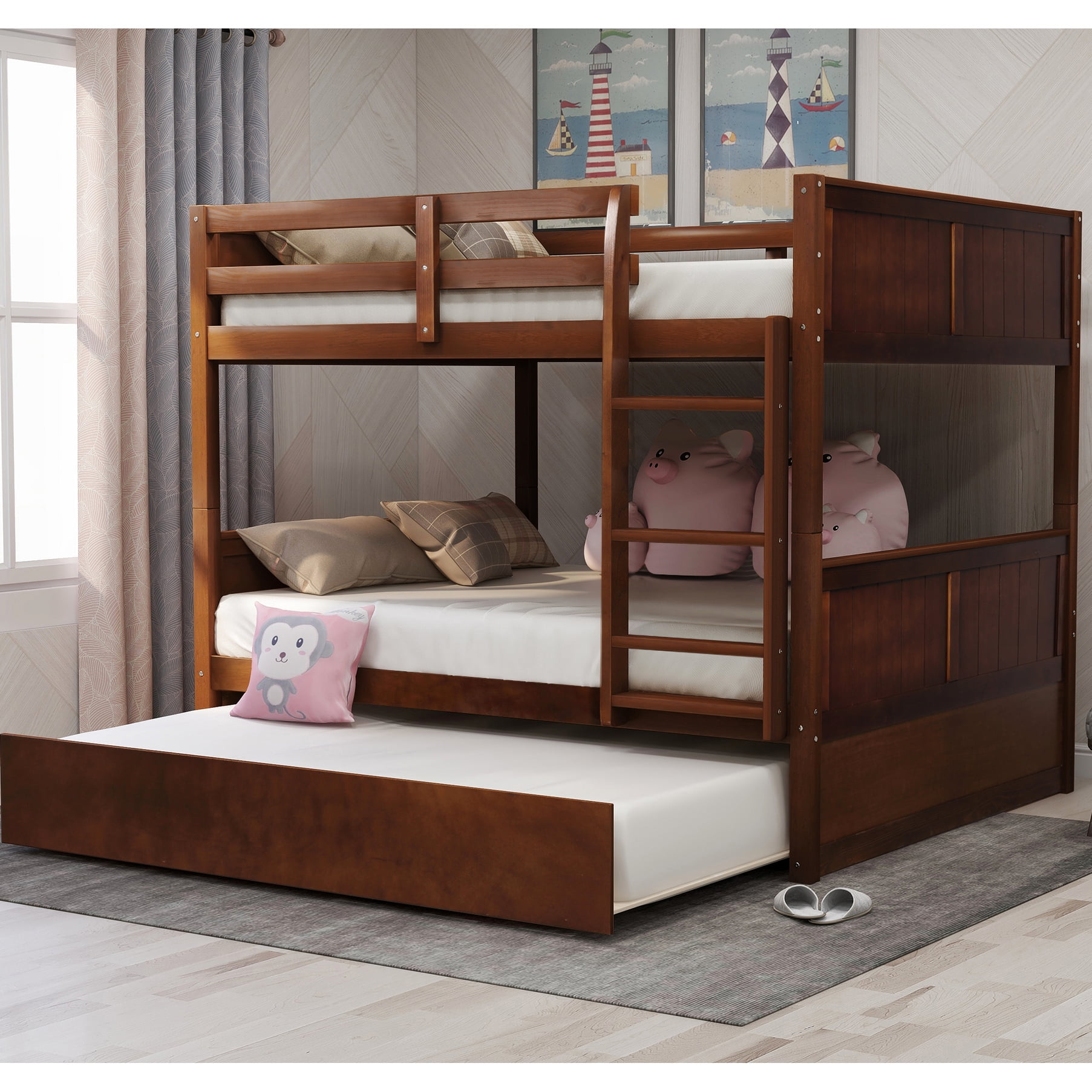 Full Over Bunk Bed In Walnut With Twin Trundle - Versatile Use Wear ...