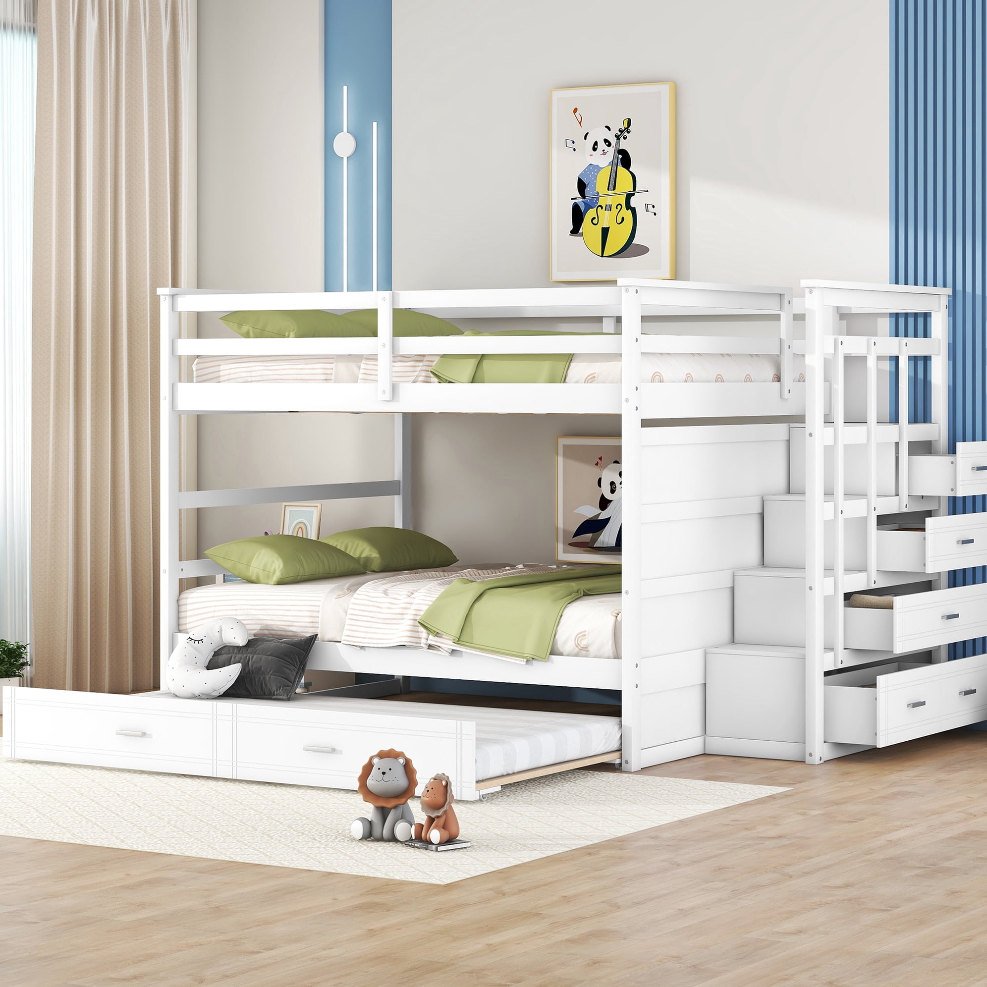 Full Over Bunk Bed With Trundle And Strong Structure, White - Ideal For ...