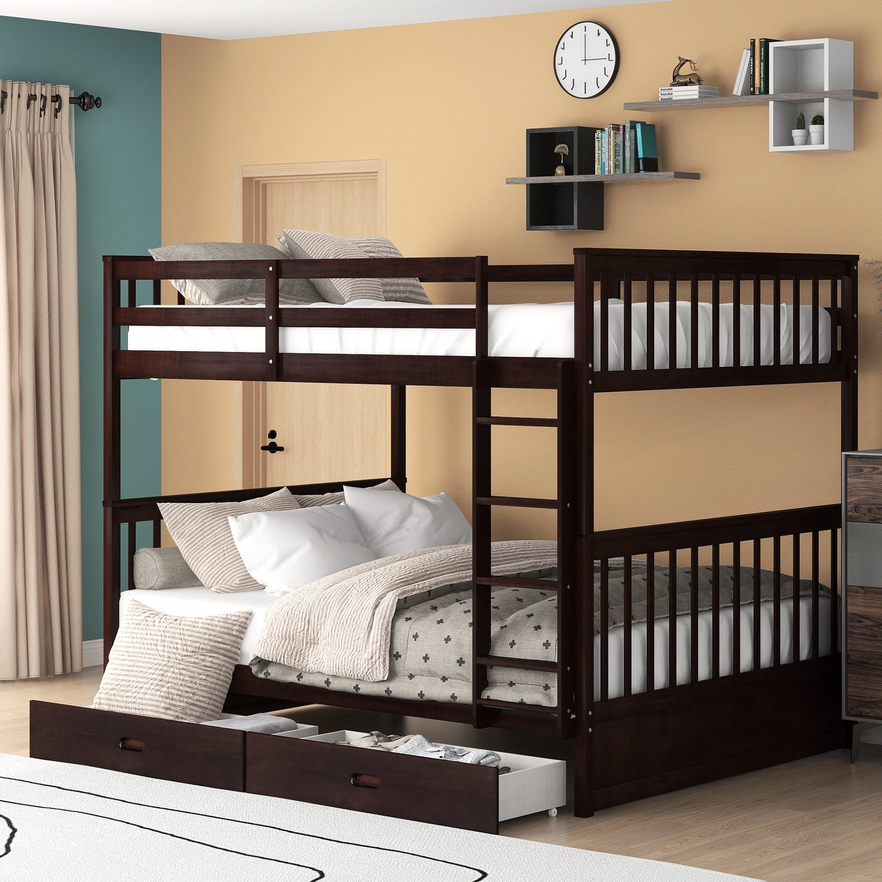 Full-Over-Full Bunk Bed / Espresso Finish, Solid Pine Legs for ...