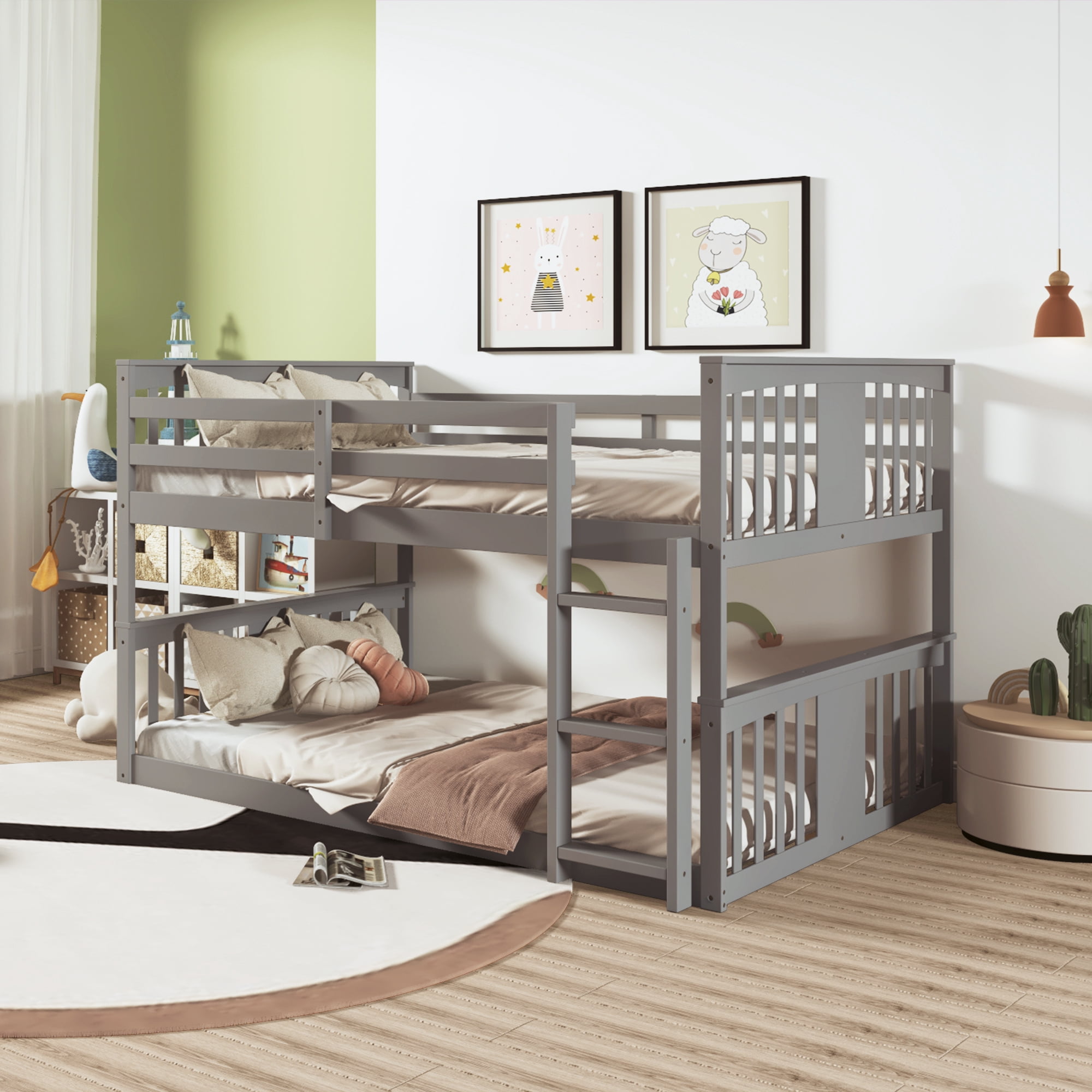 Full Over Full Bunk Bed with Ladder, Gray - Walmart.com