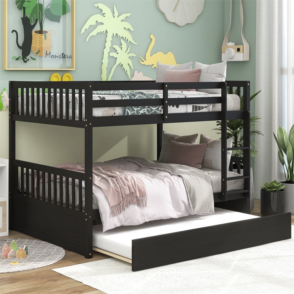 Full Over Full Bunk Bed with Trundle, Full Size Bunk Bed, Solid Wood ...