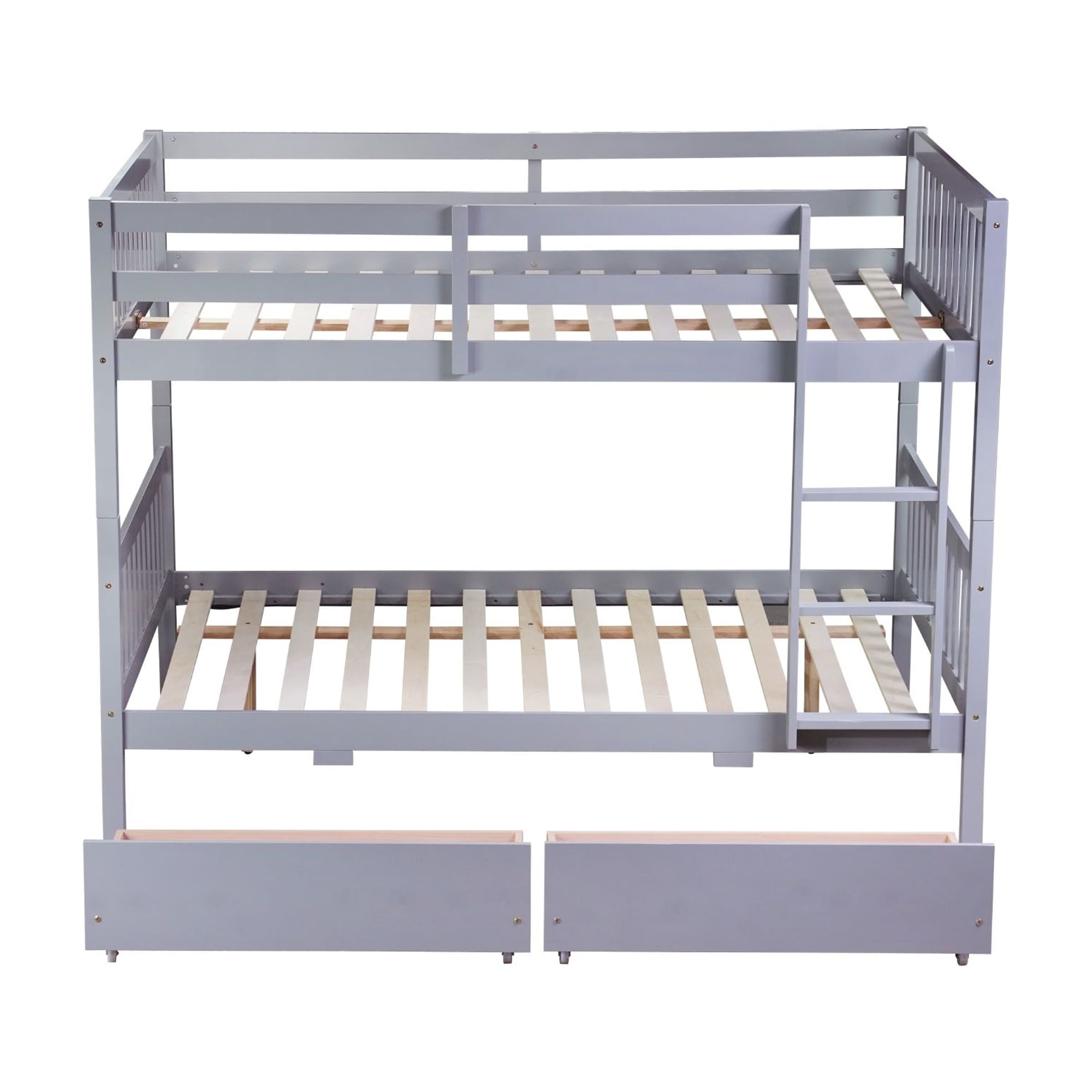 Full Over Full Rubber Wood Bunk Bed with 2 Drawers, Convertible Into 2 ...