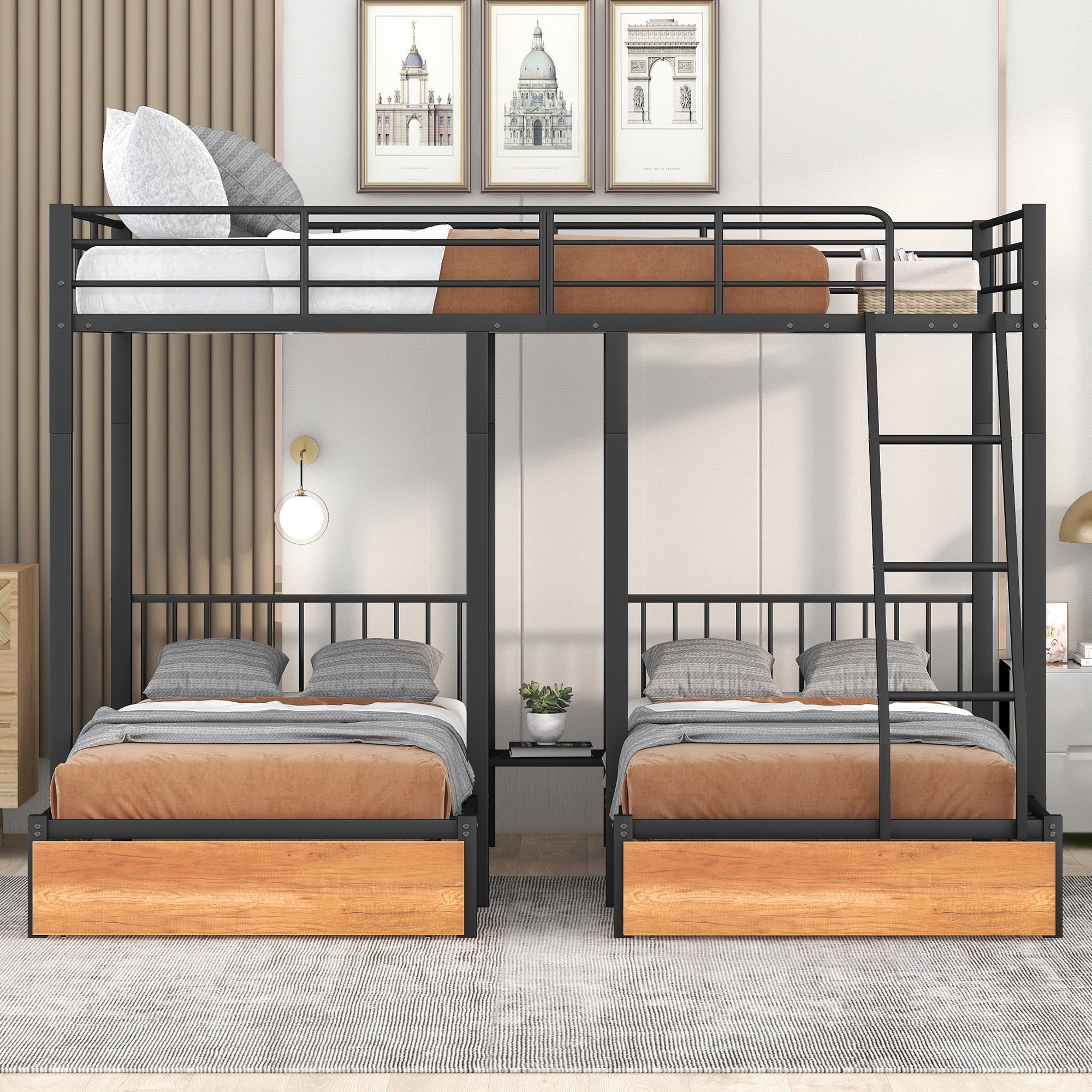 Full Over Twin Over Twin Bunk Bed, BTMWAY Modern Metal Triple Bunk Beds ...