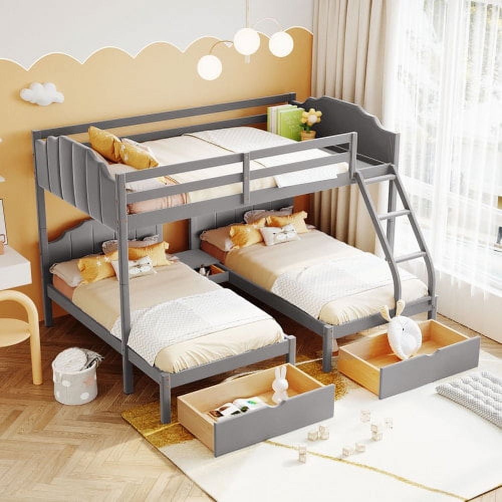 Full-Over-Twin Size Triple Bunk Bed with 3 Drawers,Velvet Upholstered ...