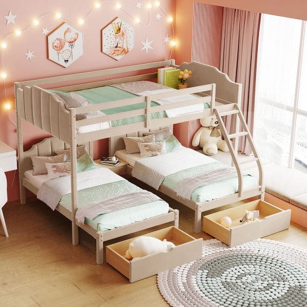 Full-Over-Twin Size Triple Bunk Bed with 3 Drawers,Velvet Upholstered ...