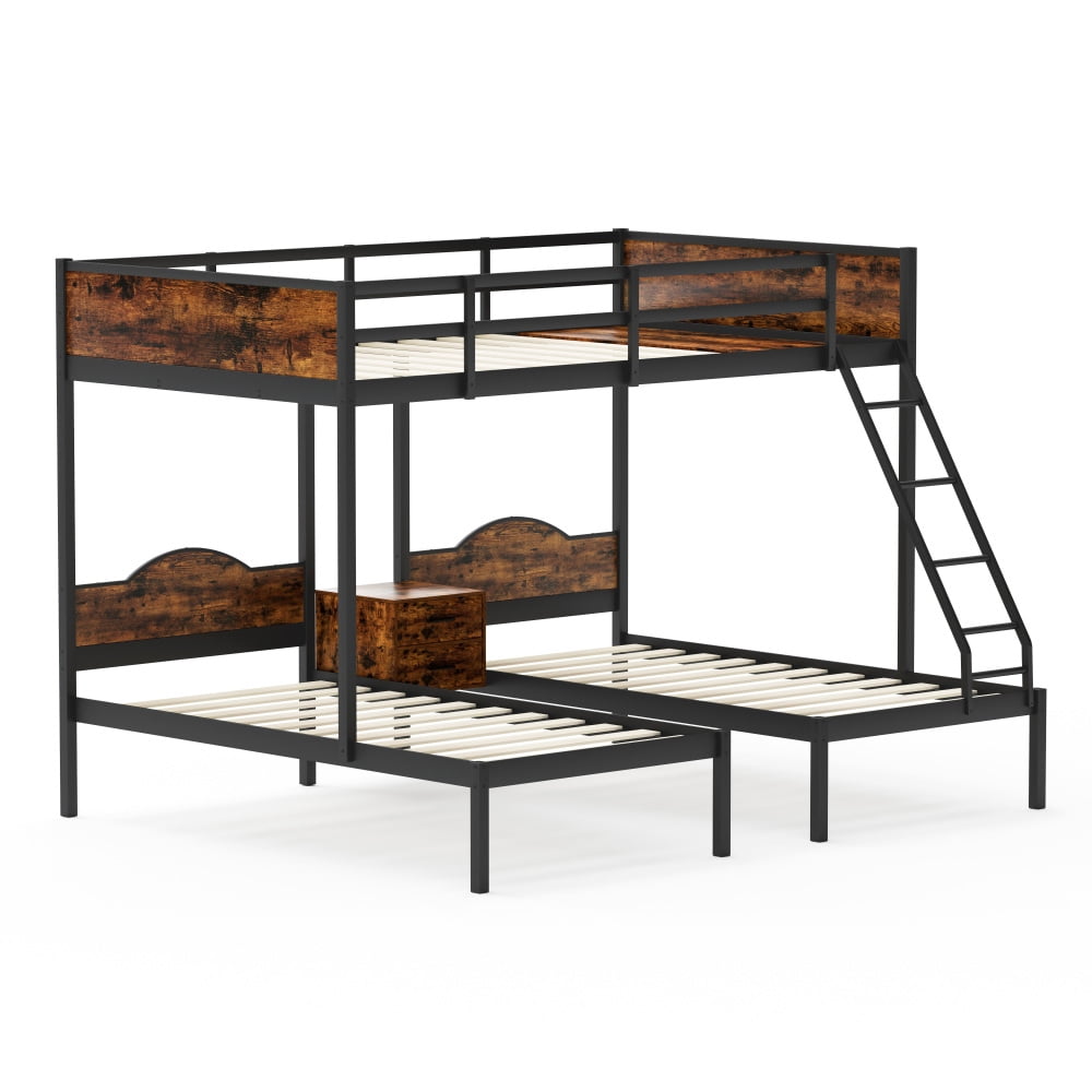 Full Over Twin & Twin Bunk Bed Metal Triple Bed with Nightstand, Safety ...