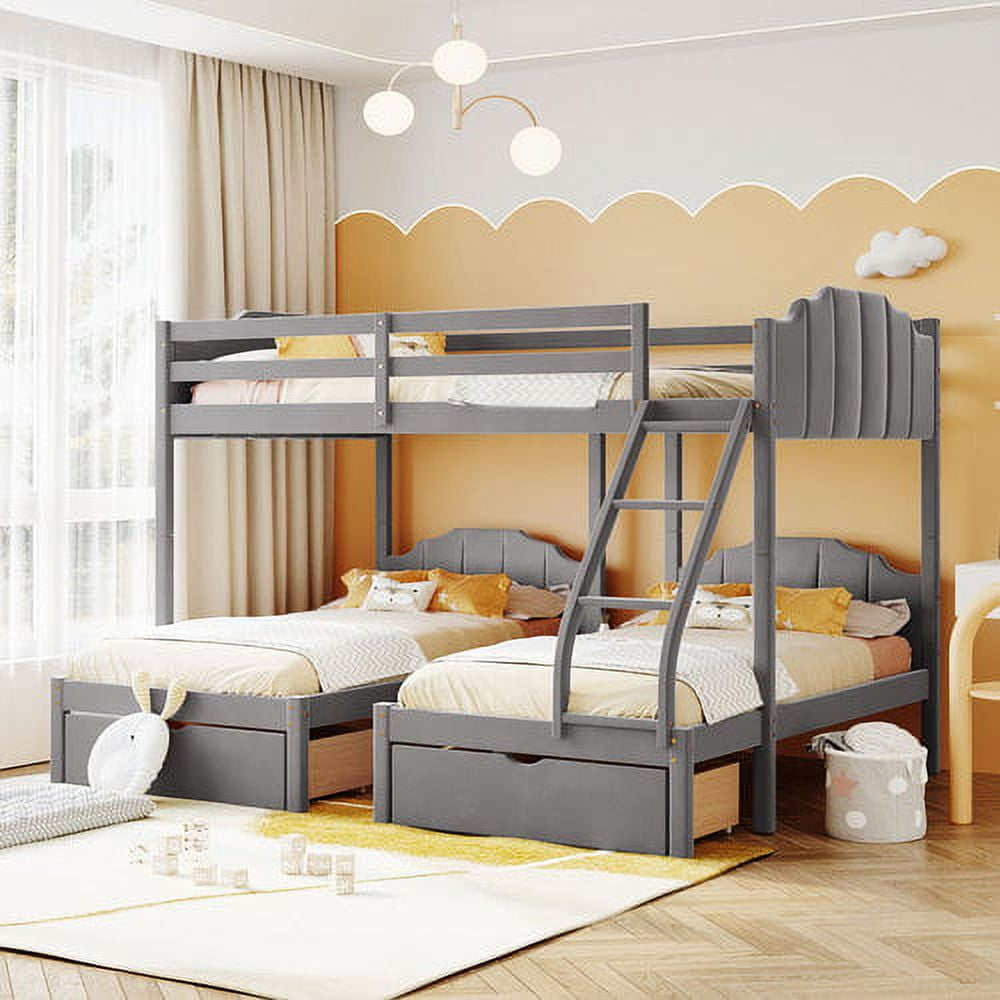 Full Over Twin Velvet Bunk Bed Frame with Drawers and Guardrails ...
