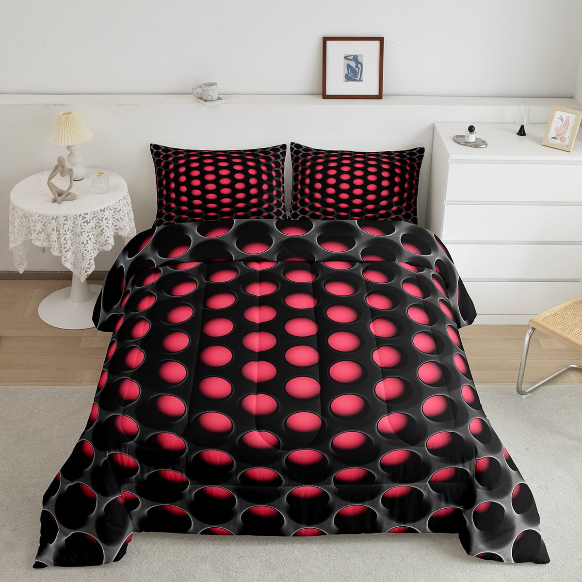 Full Pink And Black Bedding Set Geometric Comforter Set Women,3D ...