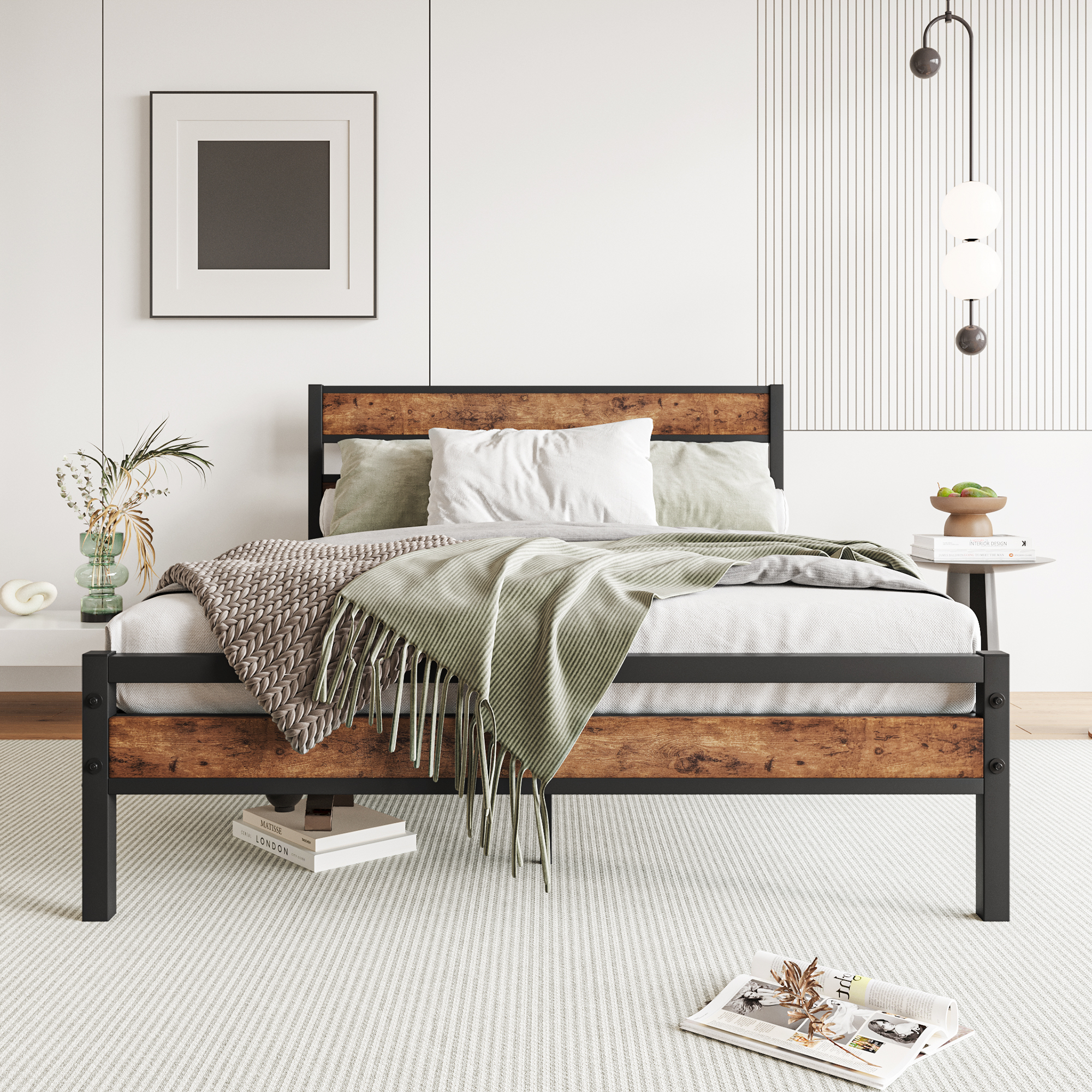 Full Platform Bed Frame with Headboard and Footboard, Classic Metal ...