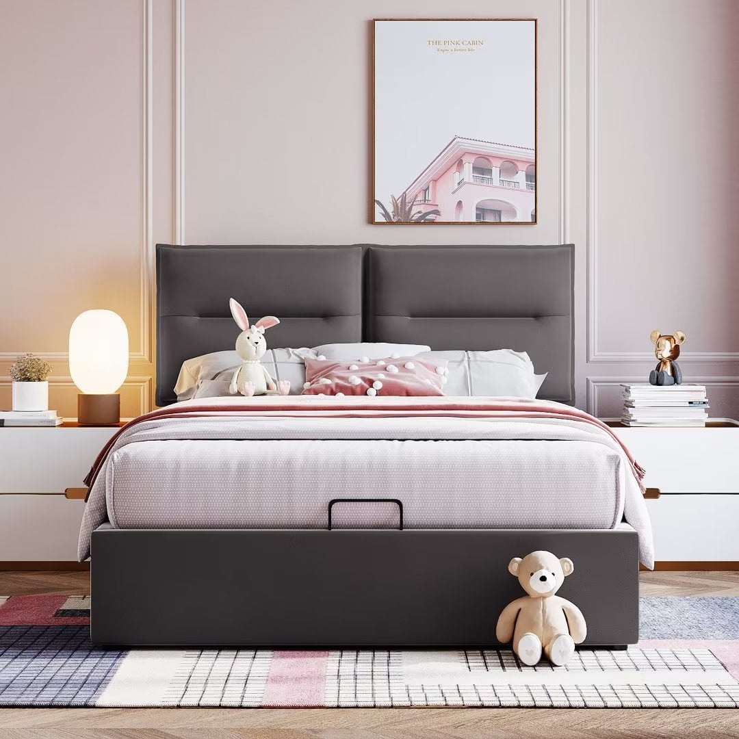 Full Platform Bed with Storage, Wooden Platform Bed Frame Full Size ...