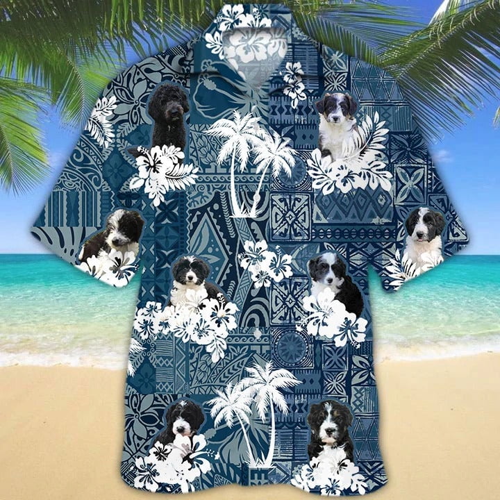 Full Print Border Doodle Hawaiian Shirt, Hawaiian Dog Shirt, Animal ...