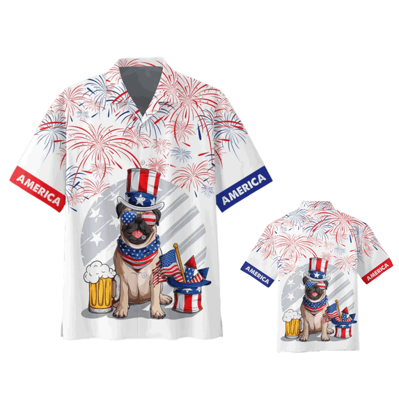 Full Print Independence's Day Hawaiian Shirt, Pug And Beer Hawaii ...