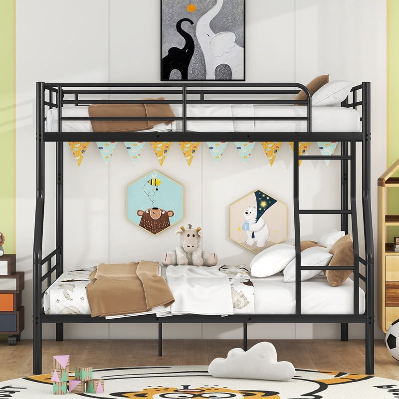 Full over Queen Bunk Bed with Built-in Ladder, Metal Bunk Bed with Full ...