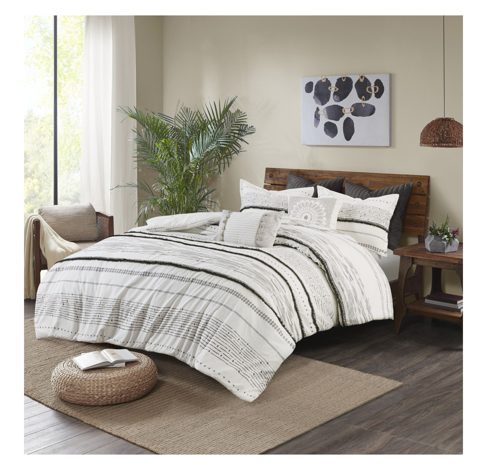 Full/Queen Cotton Printed Duvet Cover Set with Trims - Walmart.com