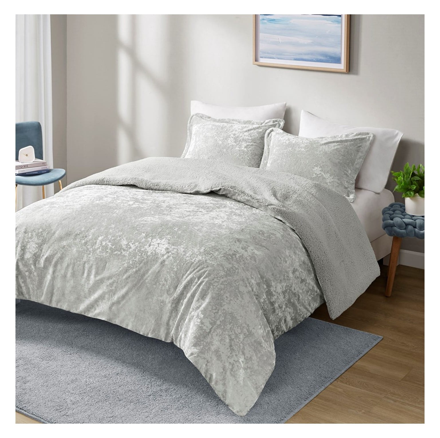 Full/Queen Crushed Velvet Reversible Comforter Set - Walmart.com