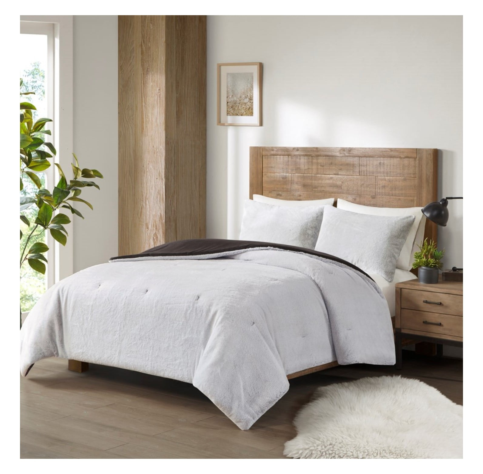 Full/Queen Faux Fur to Mink Down Comforter Set Ivory - Walmart.com